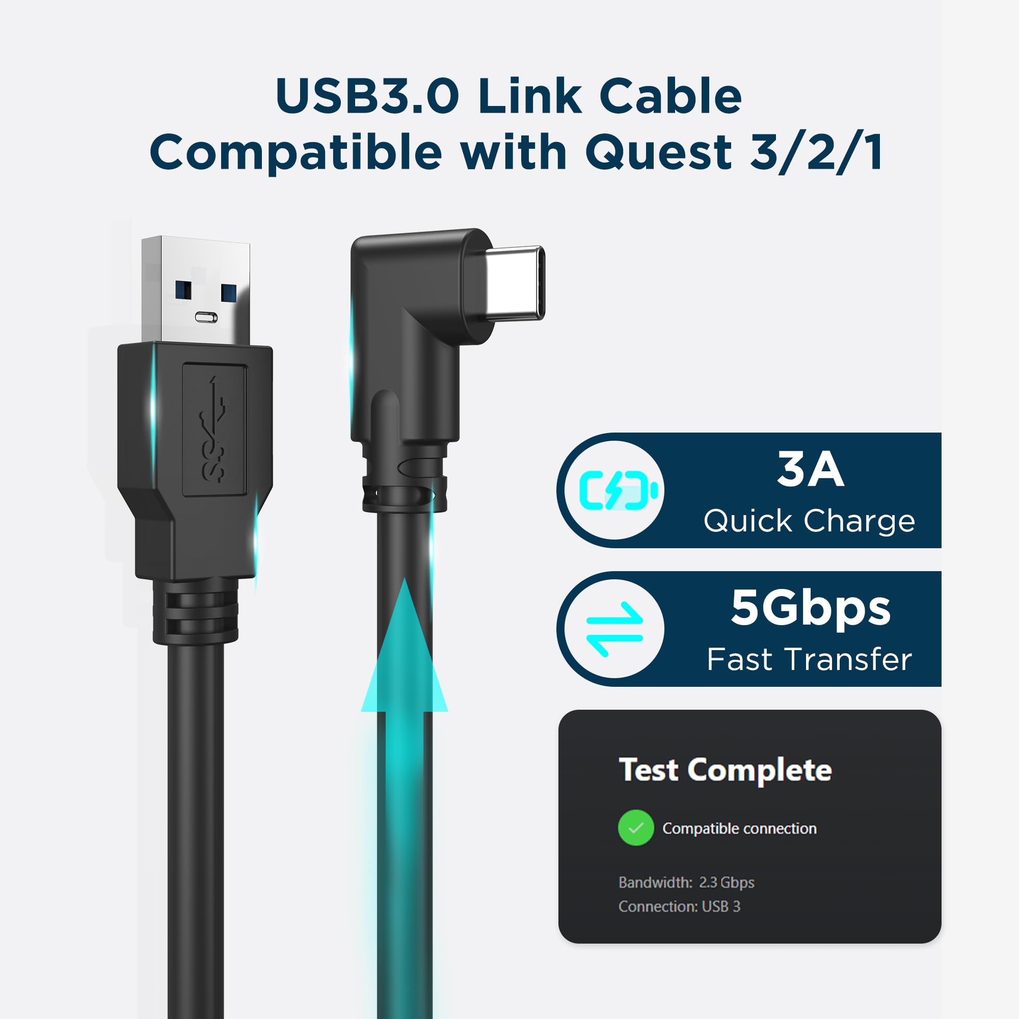 KIWI design Link Cable Accessories, USB A to Type-C 16 Feet/5 Meters Compatible with Quest 3/2/1/Pro, and Pico 4 (Black)
