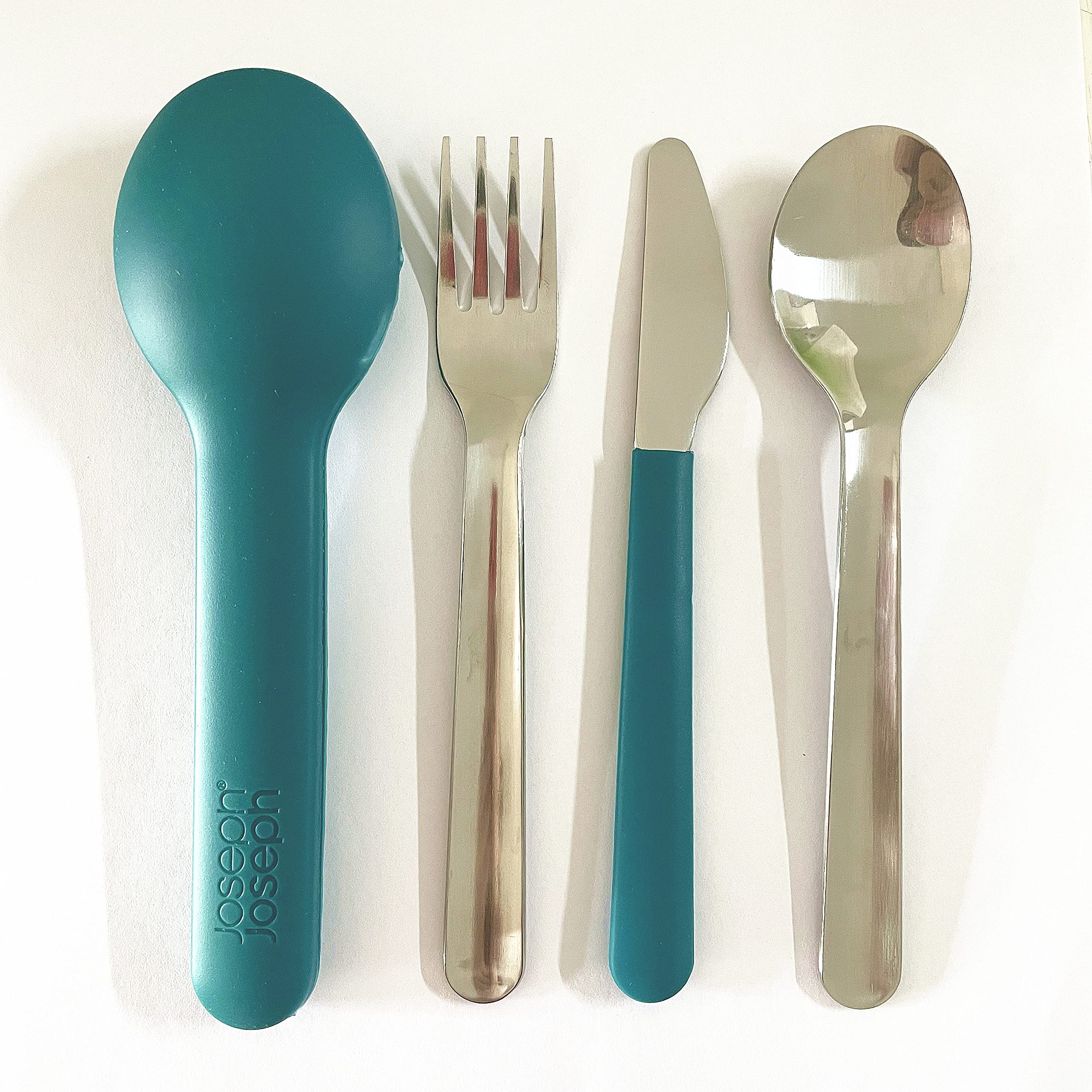 Joseph Portable Camping Flatware Set Including Knife Fork Spoons Reusable Utensils Stainless Steel Travel Flatware Kit with Silicone Case (Teal) (JOS-01)
