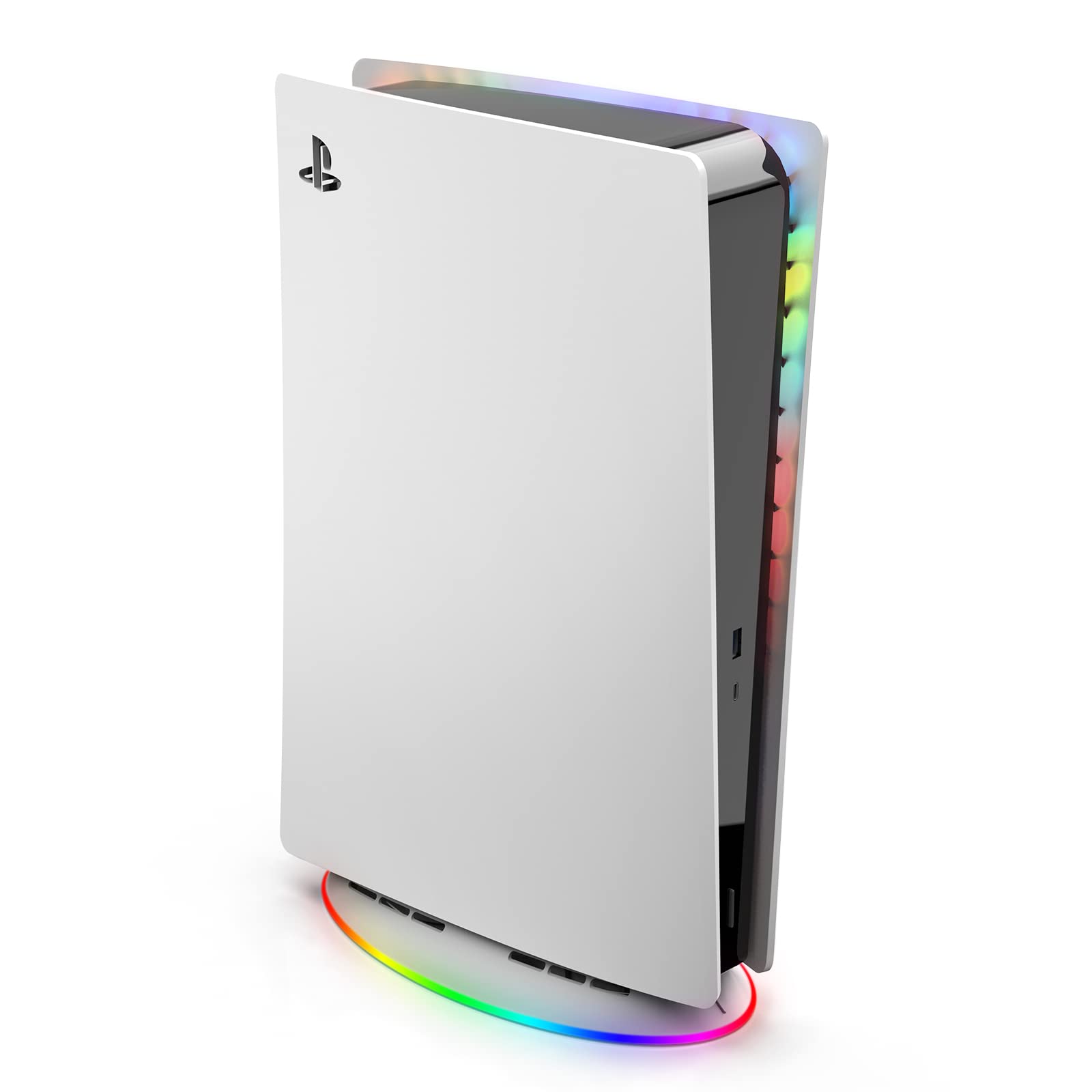 PS5 Cooling Station with RGB, IINE PS5 Vertical Stand with Suction Cooling Fan and Auto-Speed, PS5 Accessories for PS5 Console with 8 RGB Lighting Modes (White with RGB)