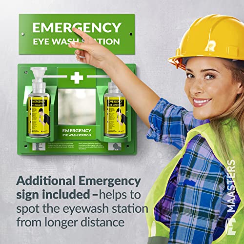MAASTERS BPA Free Portable Eye Wash Station OSHA Approved - Wall-Mounted First Aid Eye Wash Kit w/Mirror & 2X 16oz Empty Bottles - No Eye Wash Solution Included - Emergency Eyewash - Set of 1