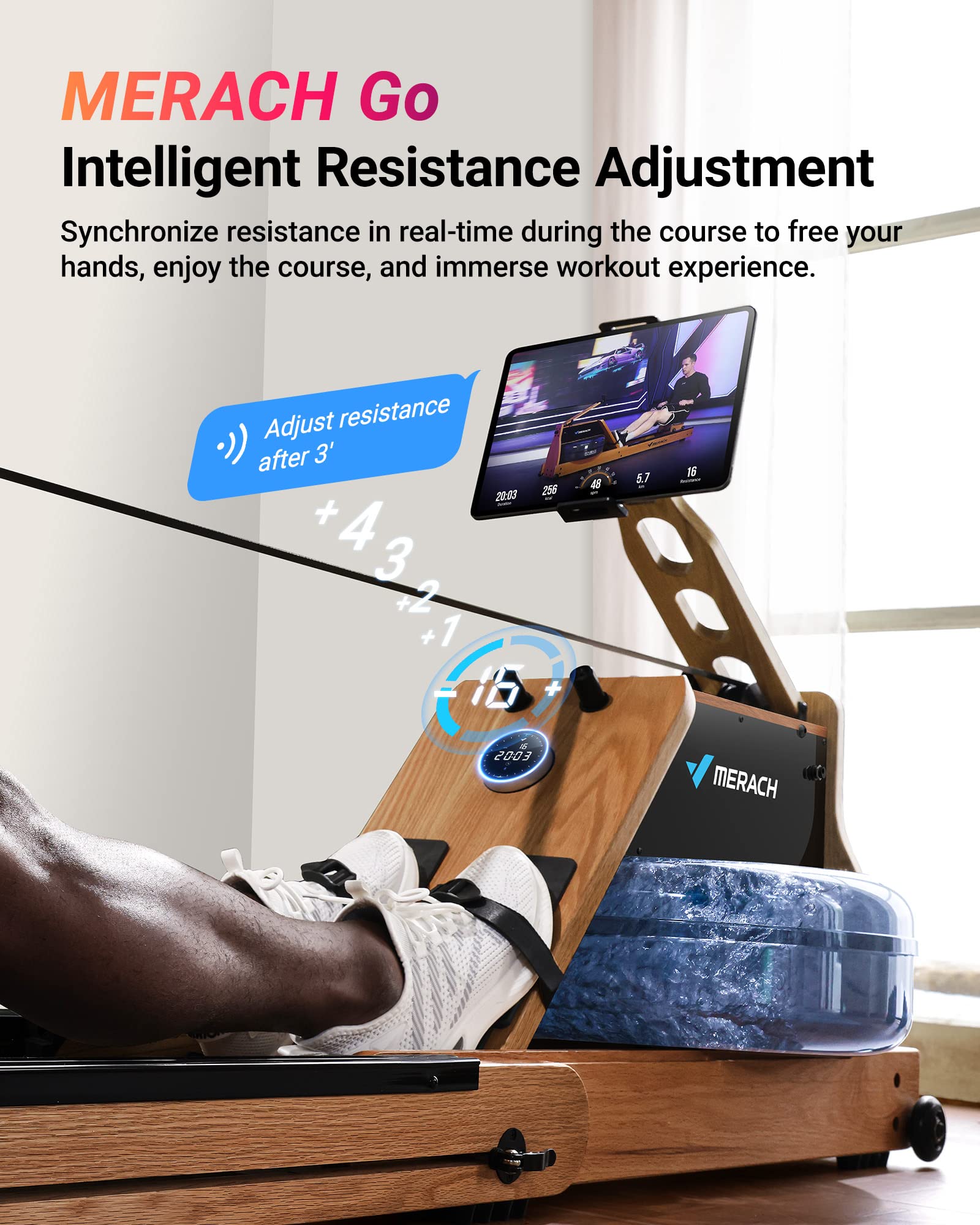 MERACH Water Electromagnetic Rowing Machine Included Exclusive App Lifetime Membership, Foldable Oak Wood Rower with MERACH Go Technology, Rowing Machine for Home Use, Patented Space Saver, 950