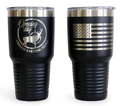Thomas and Son Designs Deer Hunting Gift 30 oz Stainless Steel Double Wall Insulated Double Engraved Tumbler Mug Opening Day Deer Black