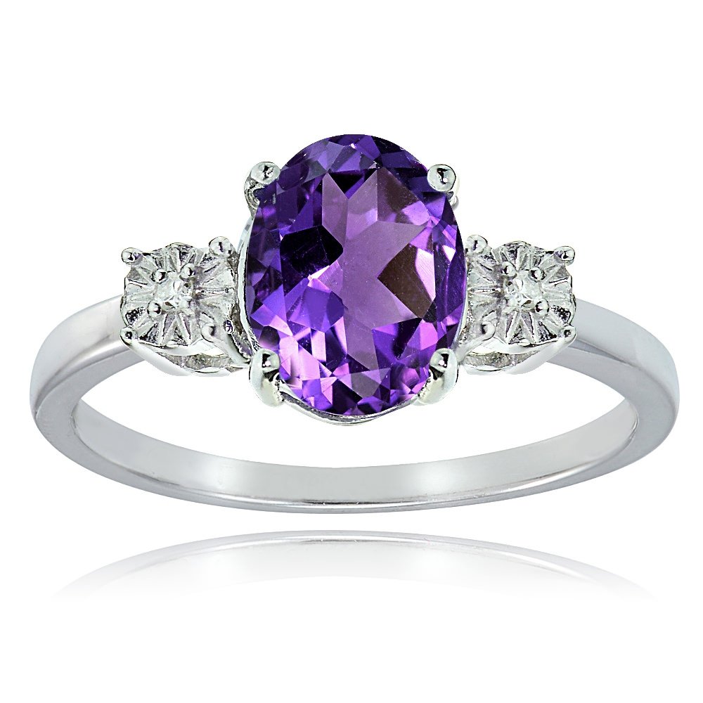 Ice Gems Sterling Silver African Amethyst and Oval Ring, Size 10