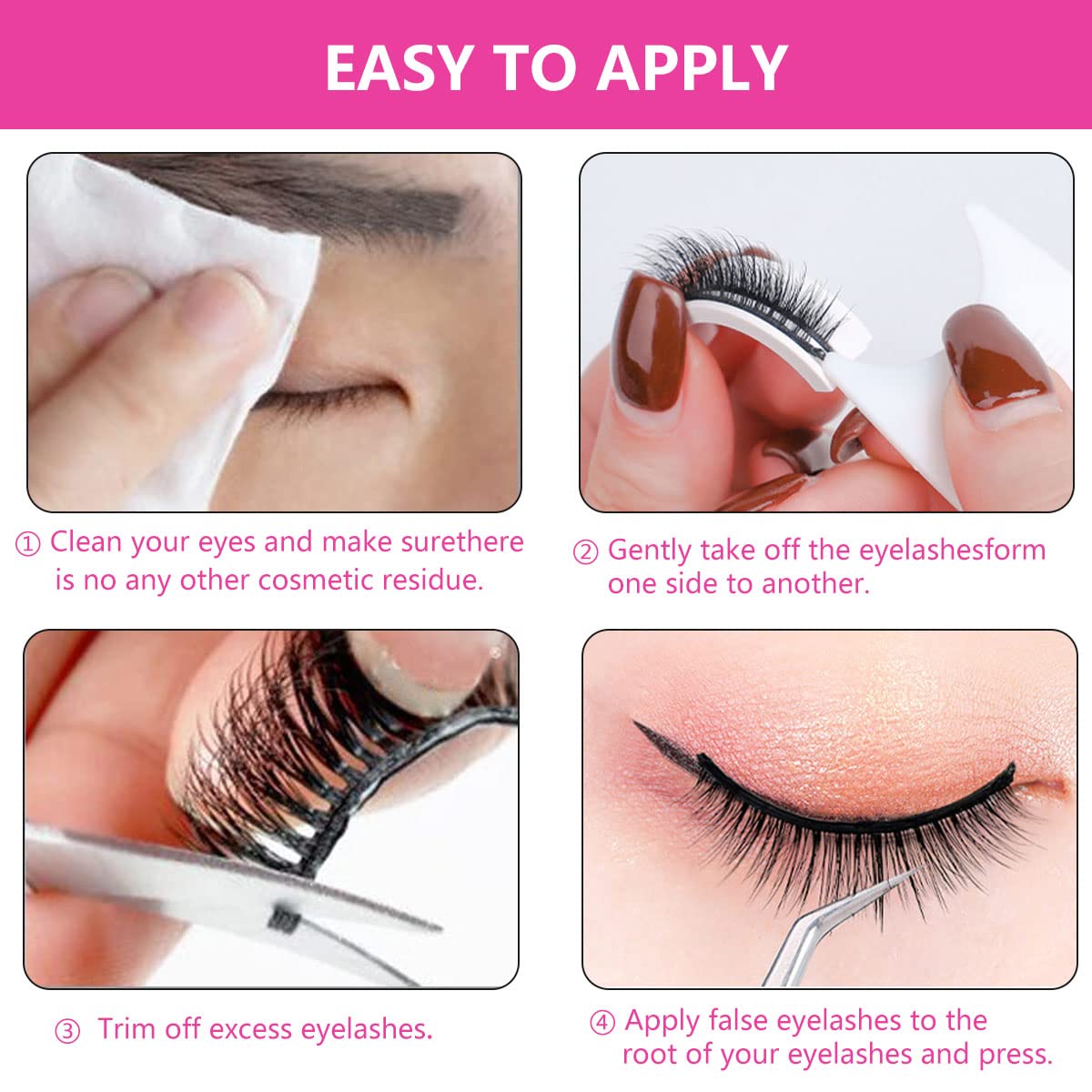 Reusable Self Adhesive Eyelashes Natural Look, Reusable Adhesive Eyelashes No Glue and Easy to Put On, Self Adhesive Eyelashes Reusable Self Sticking(2-Pairs )