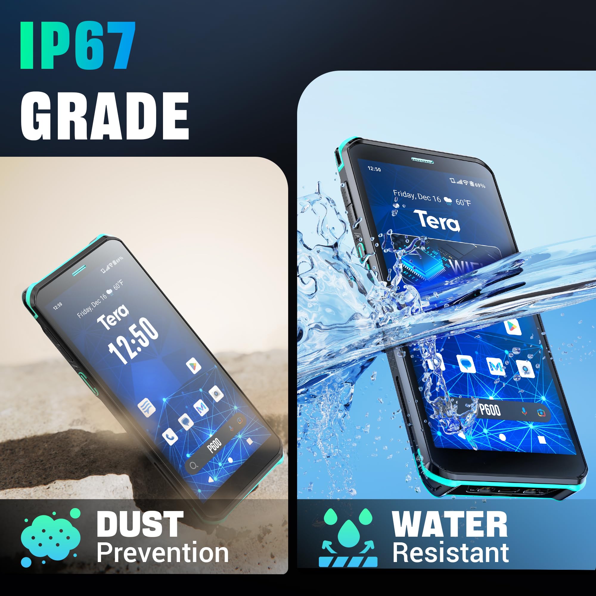 Tera Android 11 Barcode Scanner PDA: with Pistol Grip Wi-Fi 6 Ready Handheld Mobile Computer 6β Full Screen Qualcomm CPU HS7 Scan Engine IP67 Rating 4+64 GB QC 3.0 Fast Charge Inventory Scanner P600
