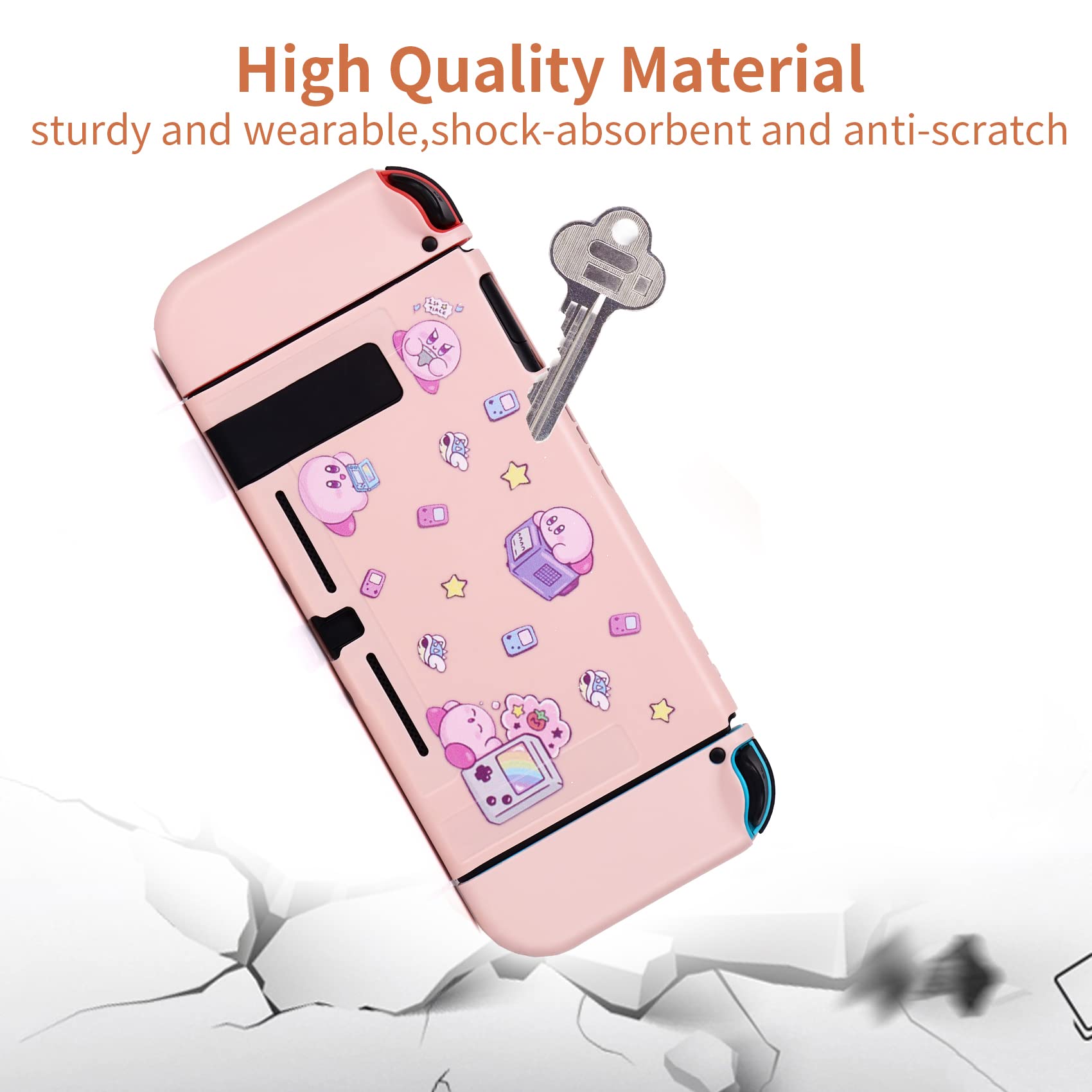 ManHaU&hO Protective Case for Switch,Cute Soft TPU Slim Case Cover for NS Console and Joy-Con Controllers,Have 2 Pink white cat claw patternThumb Grips Caps - (Pink Kirby)