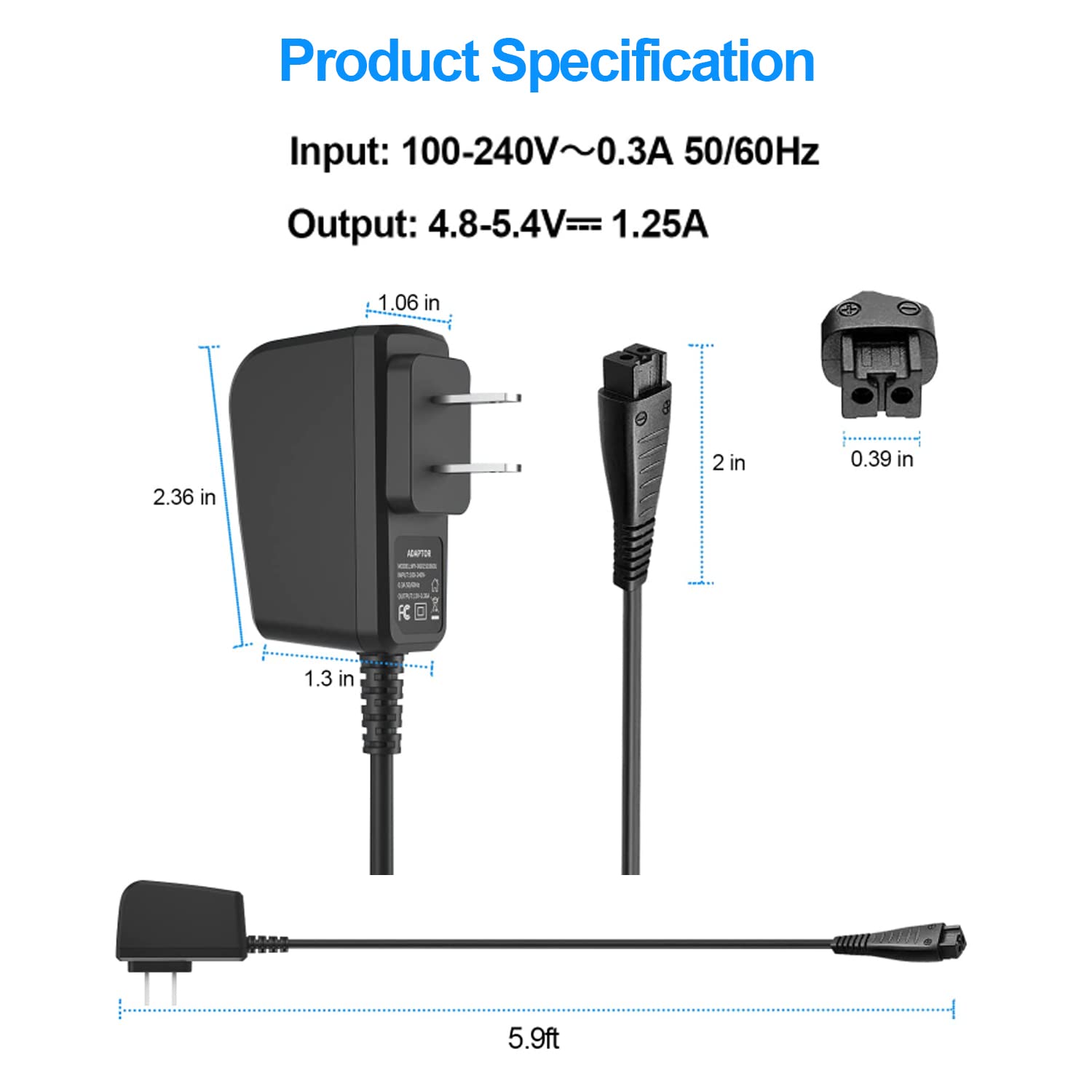 Shaver Charger for Panasonic Arc3 4 5 Power Cord,Razor Charger for Panasonic Electric Razor ES-LV65/LV67/LV95/LV97, 5.4V Adapter with 5.9FT Cable