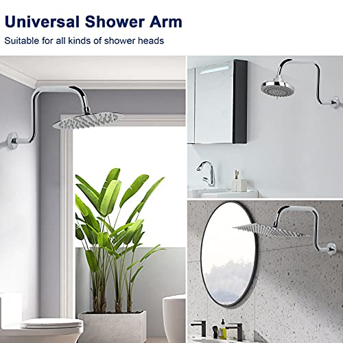 NearMoon S Shape Shower Extension Arm with Flange, Stainless Steel High Rise Shower Head Extender Pipe, Horizontal Extension Standard 1/2" Connection- Bathroom Accessory, 13 Inch (Chrome Finish)
