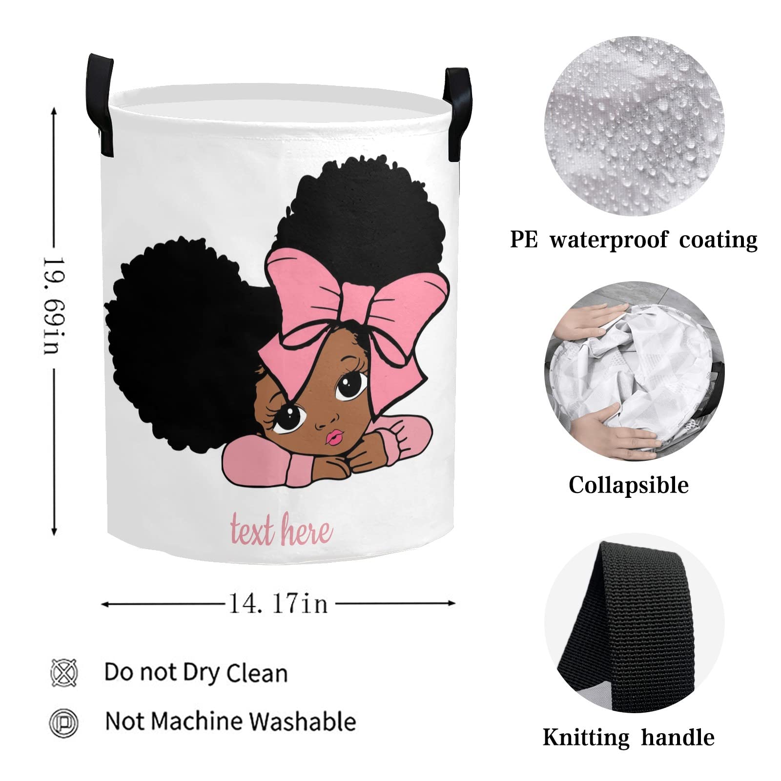 Personalized Custom Bow Tie Girl Collapsible Large Sized Clothes Hamper with Knitting Handles for Baby Girls Boys Kids Nursery Clothes Things