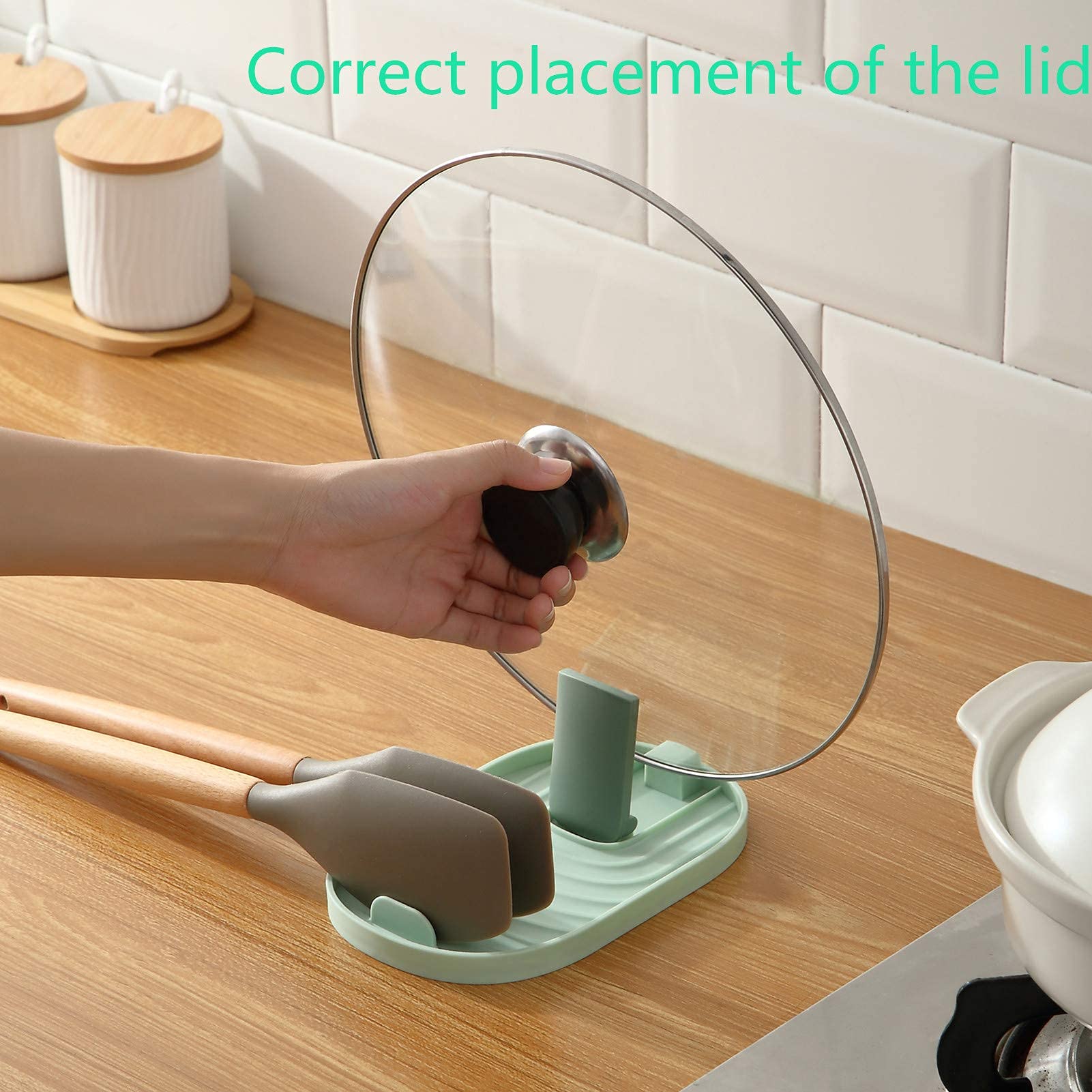 MIUZMORE Pot lid holder spoon rest for kitchen utensil holder,spoon holder and ladle rest for stove top(Pink)