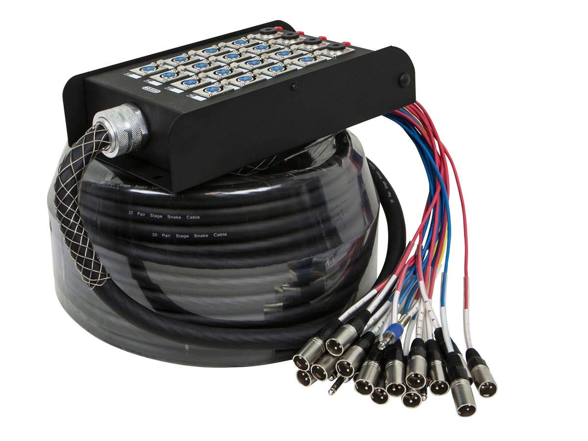 Monoprice 20-Channel Snake & 16 XLR x 4 TRS Stage Box - With 16 Downstream and 4 Upstream Connections, 100 Feet, Black