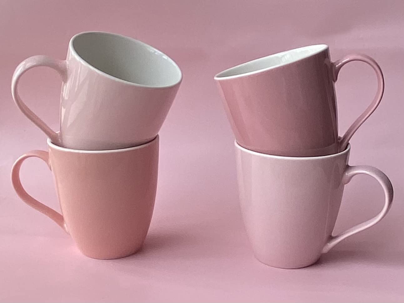 MIWARE 18 Ounce Porcelain Mugs, Set of 4, Coffee, Tea and Cocoa Mug Set, Different Shades of Pink