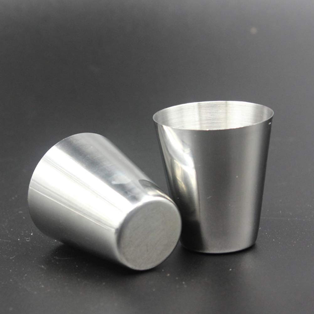 lasenersm 4 Pieces 30ml (1oz) Stainless Steel Shot Cups Shot Glass Drinking Vessel with One Black PU-Leather Carrying Case Outdoor Camping Travel Coffee Tea Cup, Silver Cup, Black Case