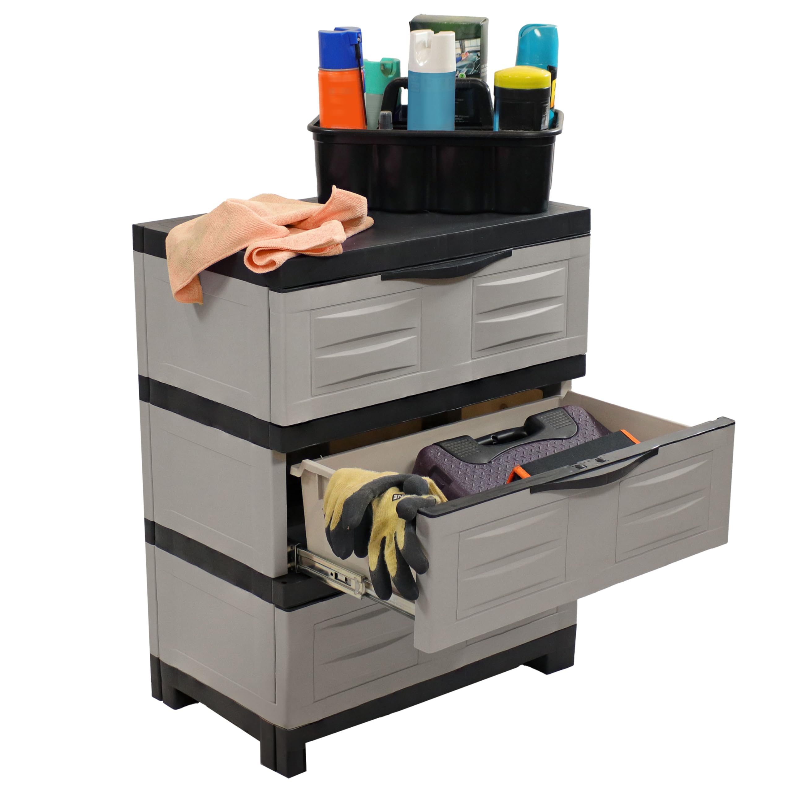 Sunnydaze 3-Tier Plastic Storage Drawers - Versatile Storage Cabinet with 3 Drawers - Tool-Free Assembly - Gray - 29.5" H