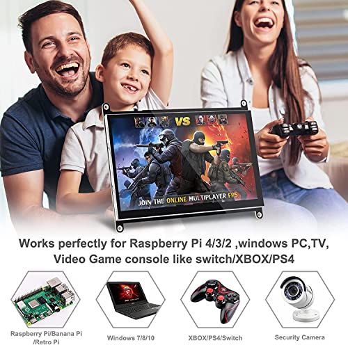 Raspberry Pi Screen 7 Inch Touchscreen Monitor 1024x600 Portable HDMI Monitor Raspberry Pi Display Fit for Raspberry Pi 4/3/2/Zero/B/B+ Win11/10/8/7, Free-Driver