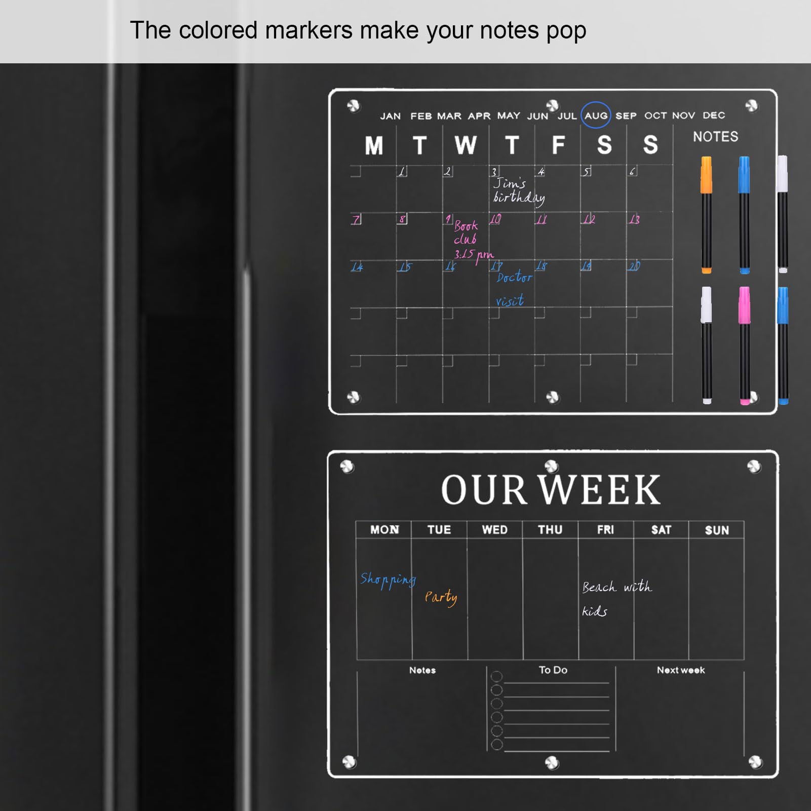 MACIKWON Magnetic Fridge Calendar Dry Erase,Acrylic Clear Monthly and Weekly Planner Board for Fridge with Dry Erase Markers (Plastic)