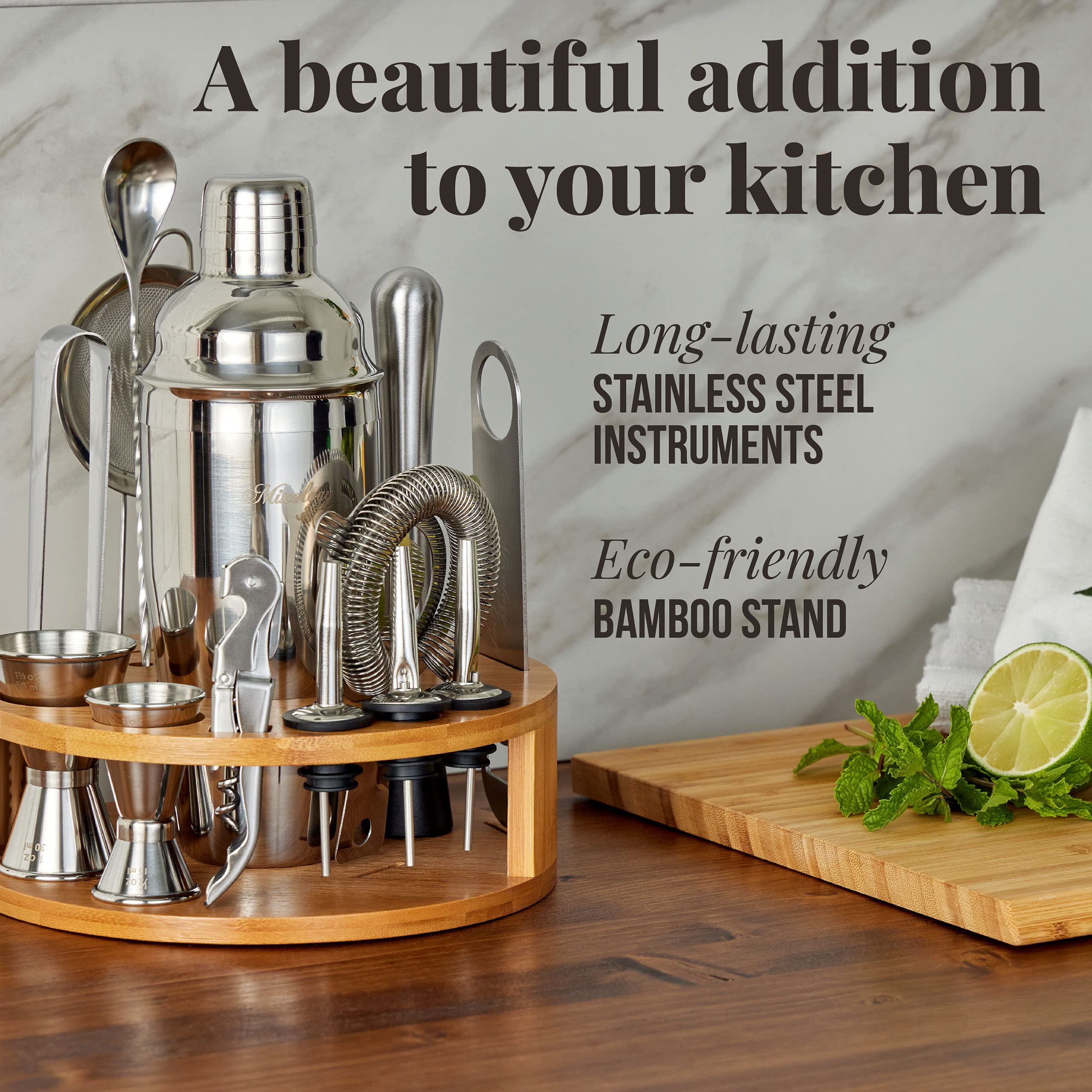 Mixology & Craft Bartender Kit - 15 Piece Set Including Cocktail Shaker and Bar Accessories, Perfect for Drink Mixing at Home, Plus Exclusive Recipe Cards