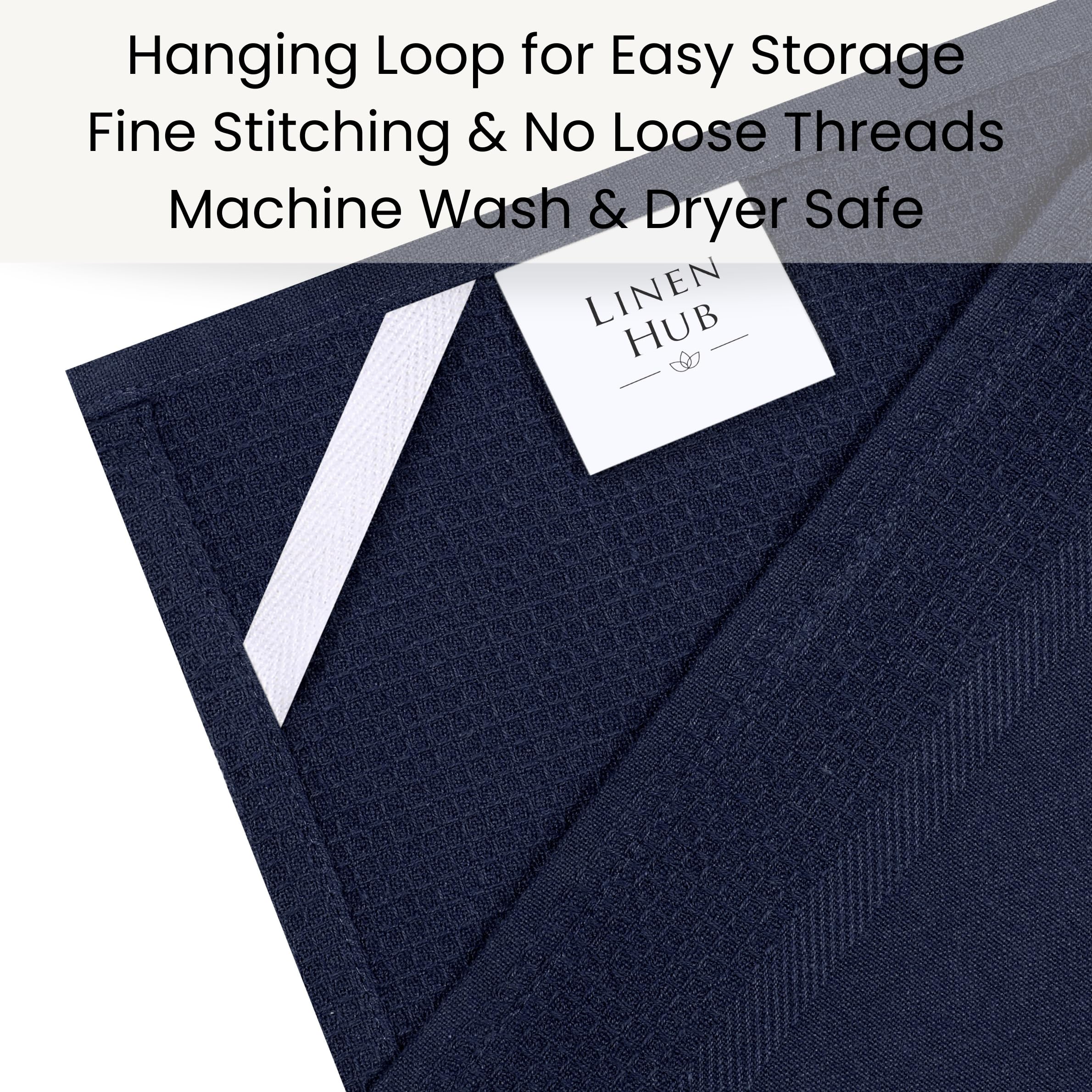 Linen Hub 12 Pack Kitchen Dish Towels 100% Cotton 16x26 Absorbent Durable Washable, Tea Towels, Dish Cloths, Bar Towels, Cleaning Towels, Kitchen Towels with Hanging Loop, Navy Blue