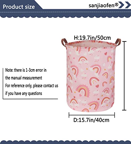 Sanjiaofen Pink Hamper,Rainbow Laundry Basket Collapsible Girls Storage Baskets for Kids Room Decor,Toy Organizer,Gift Hamper(Pink hamper) …