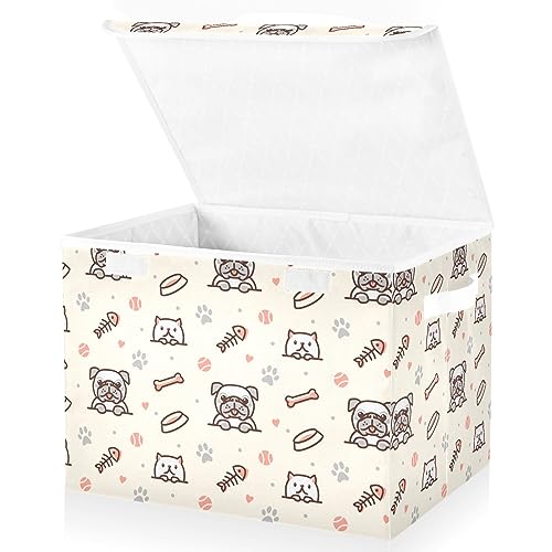 Krafig Foldable Storage Box Large Cube Organizer Bins Retro Cute Dogs Containers Baskets with Lids Handles for Closet Organization, Shelves, Clothes, Toys