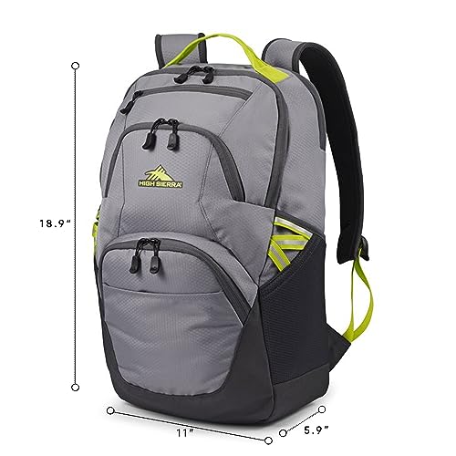 High Sierra Swoop SG Backpack, Travel or Work Laptop Bookbag with Drop Protection Pocket, and Tablet Sleeve, One Size, Steel Grey/Neon Green