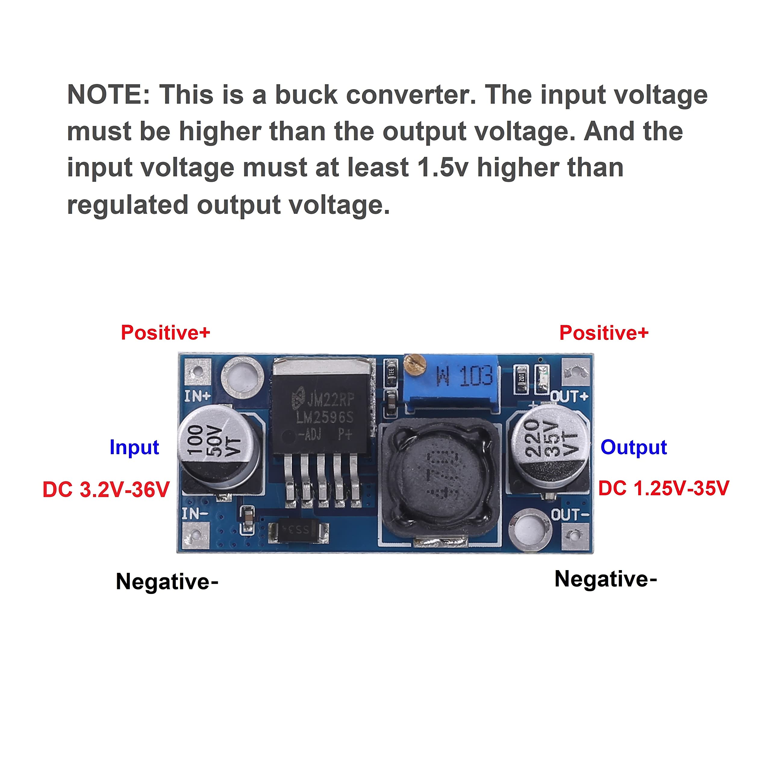 PlusRoc 10 Pack LM2596 DC to DC Buck Converter High Efficiency Voltage Regulator Adjustable Input 3.2V-36V Output 1.25V-35V Step Down Module DIY Power Supply (10 Heat Sinks Included)