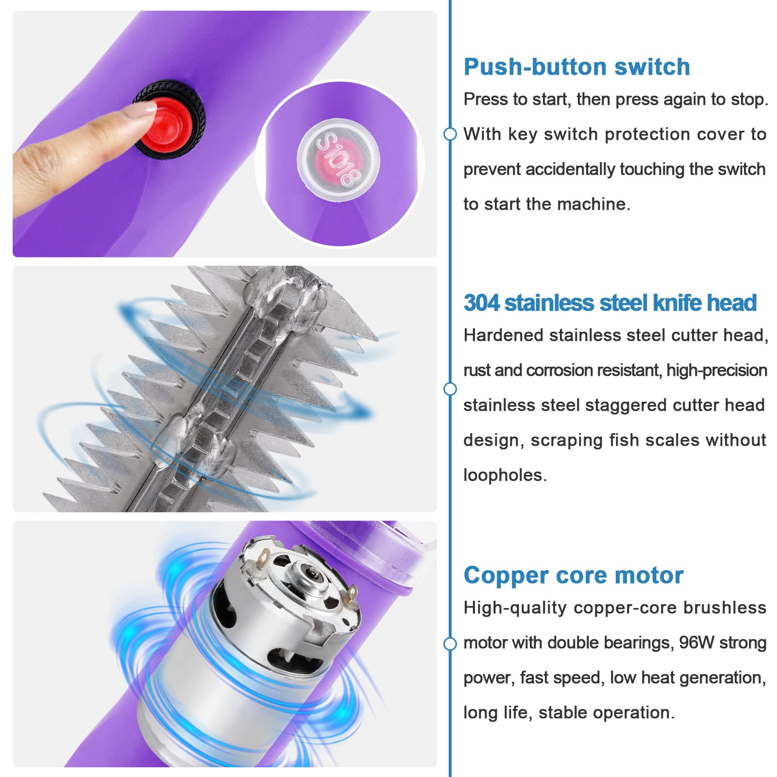 MXBAOHENG Electric Fish Scaler Remover 120W 2000mAh Cordless Fish Scale Scraper Cleaner Rechargeable (Purple)
