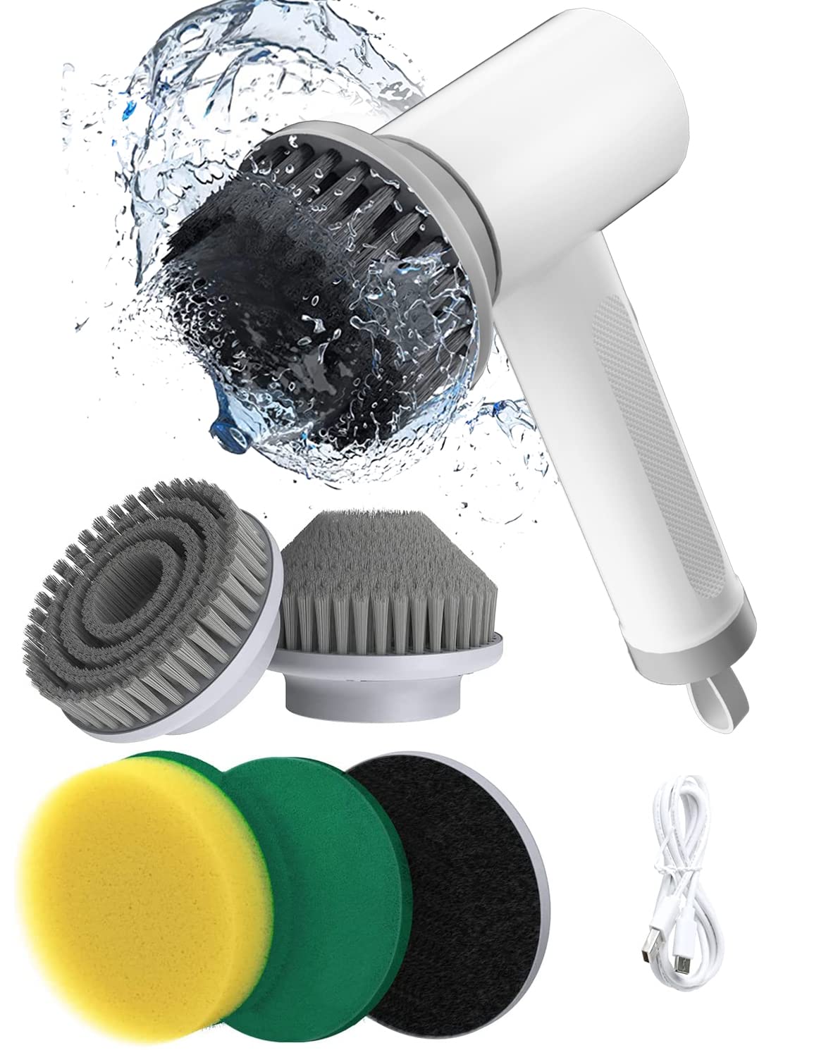 PTILOTD Electric Spin Scrubber, Dual-Speed Electric Cleaning Brush with 5 Replaceable Brush Heads for Cleaning Kitchen/Wall/Window/Sink/Dish/Grout Outdoors Indoors