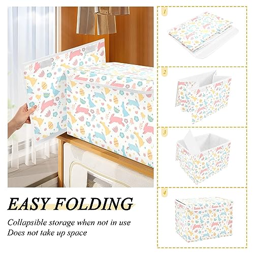 Krafig Foldable Storage Box Large Cube Organizer Bins Cute Easter Rabbits Containers Baskets with Lids Handles for Closet Organization, Shelves, Clothes, Toys