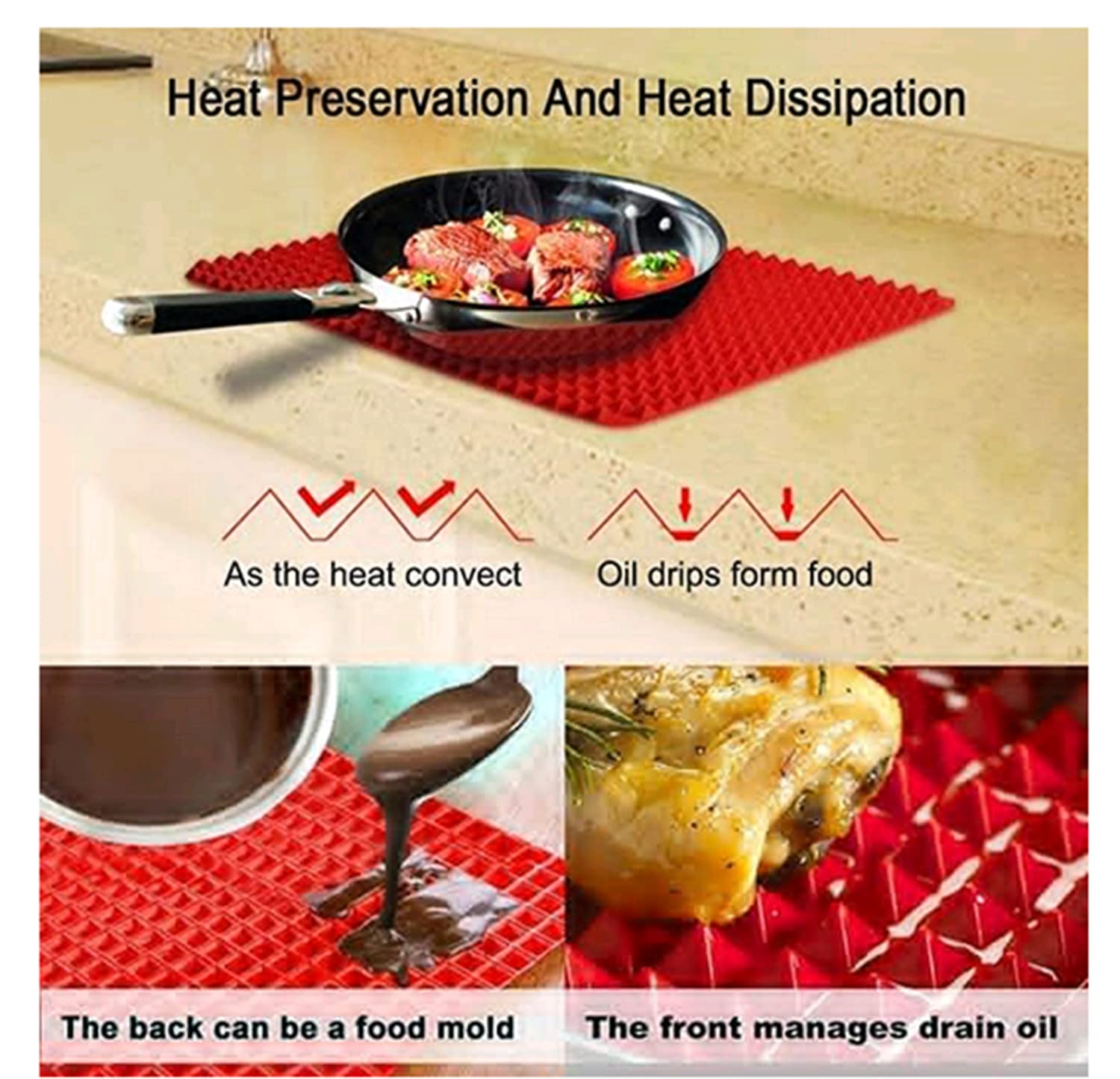 Non-Stick Silicone Baking, Pyramid Healthy Cooking Oven Mat Fat Red-2 Pack by Alpenkok (Black)