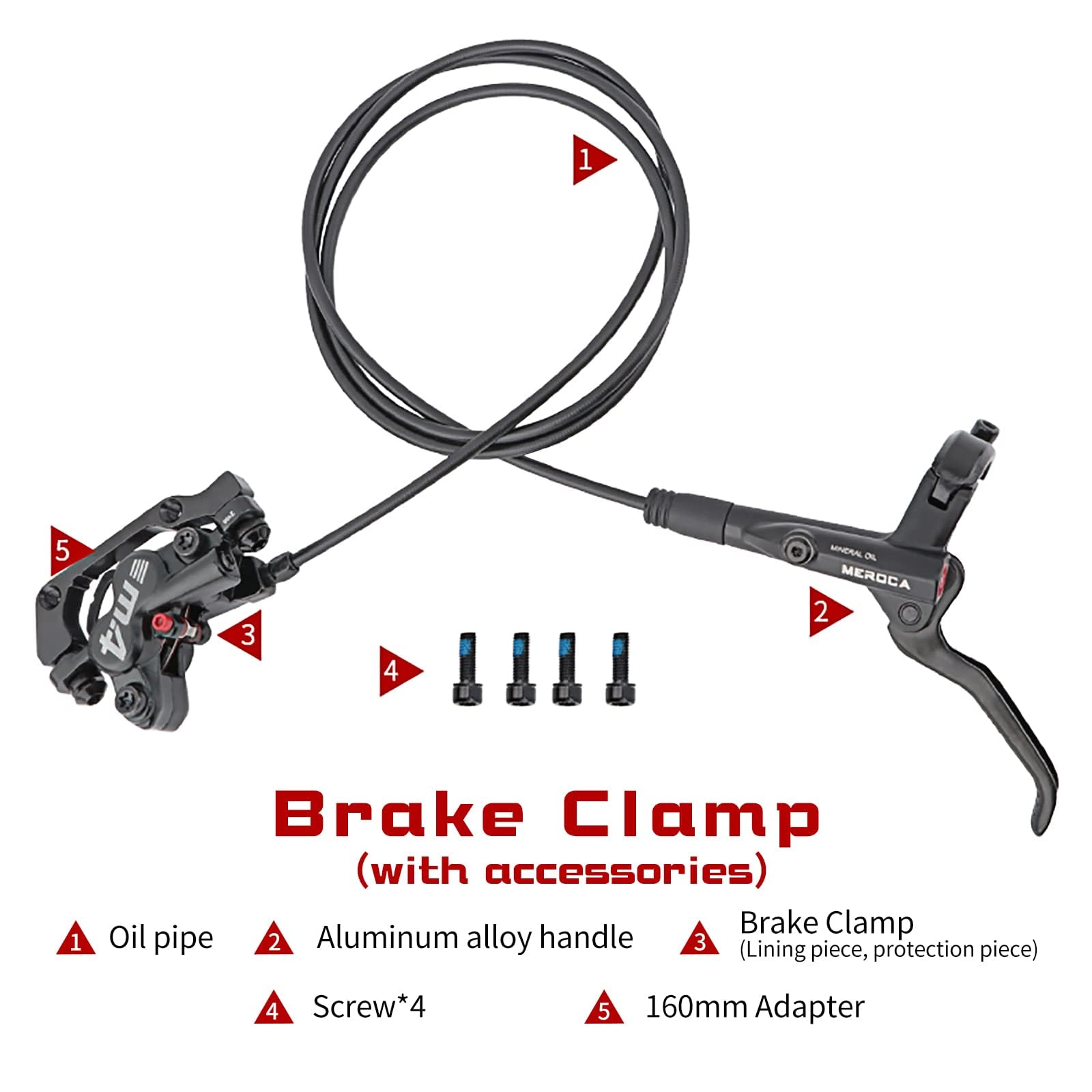 MEROCA M4 4-Piston Mountain Bike Hydraulic Disc Brakes Left Front 800mm Right Rear 1400mm Hydraulic Brake Ebike Hydraulic Brakes Bike Disc Brake
