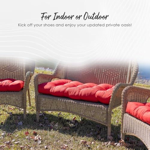 RSH DECOR Indoor Outdoor 3 Piece Tufted Wicker Cushion Set, Two U-Shape 19" x 19" and Loveseat 41" x 19" Daelyn Cherry Red with Blue Yellow, Green Floral