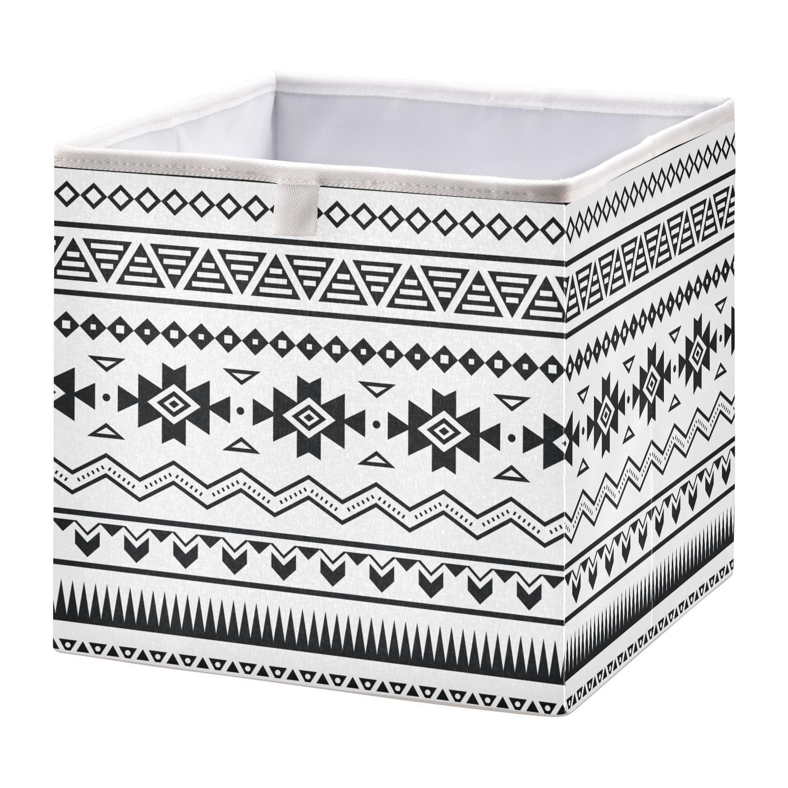 Kigai Tribal Aztec Navajo Black Cube Storage Bin - 11x11x11 in - Large Collapsible Fabric Cube Basket Organizer for Closet Shelves Bedroom