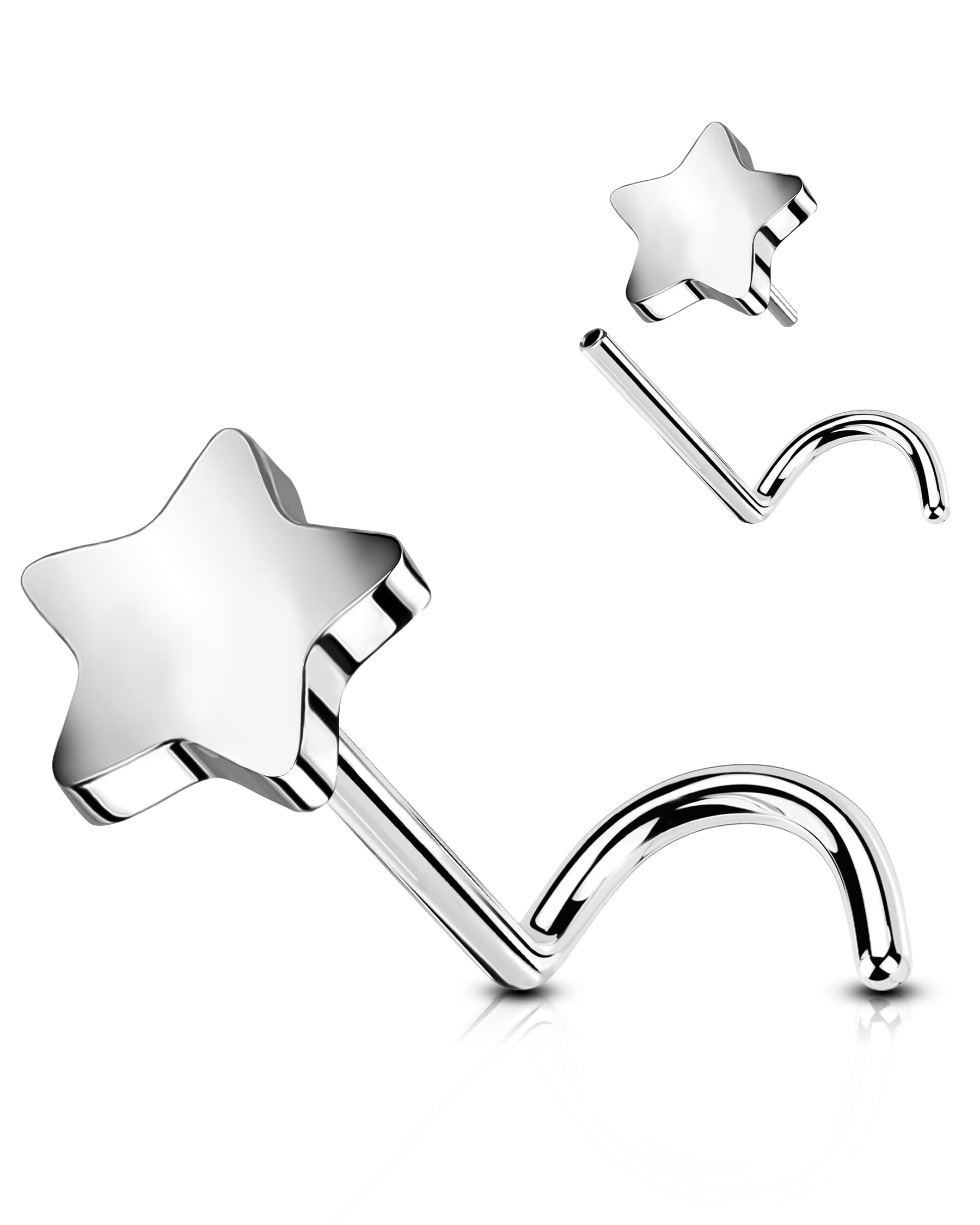 OUFER 20G Nose Studs, G23 Solid Titanium Nose Screw Studs, Star Designed Push-In Nose Rings, Nostril Piercing Jewelry for Women And Men-Star