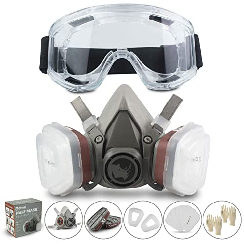 RSM Reusable Face Cover Set for Painting, Dust, Machine Polishing, Vapors with Filter Cotton, Glasses and Gloves for DIY and Other Work Protection