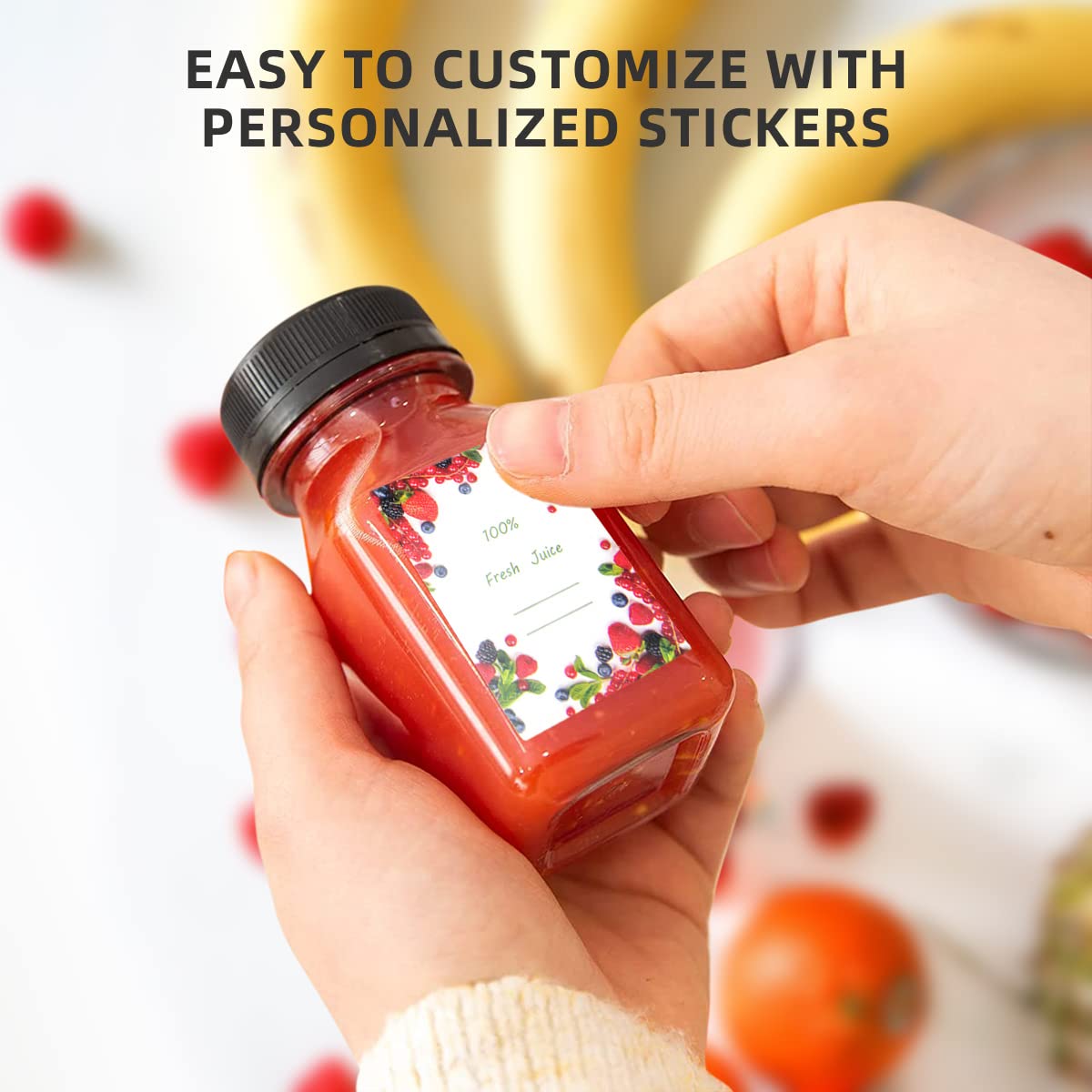 OAMCEG 36 PCS Juice Bottles with Caps, 8 oz Small Bottles for Liquids, Plastic Containers with Lids, Clear Juicing Bottles Reusable, Mini Fridge Bottles for Juicing, Smoothie, Drinking, Beverages
