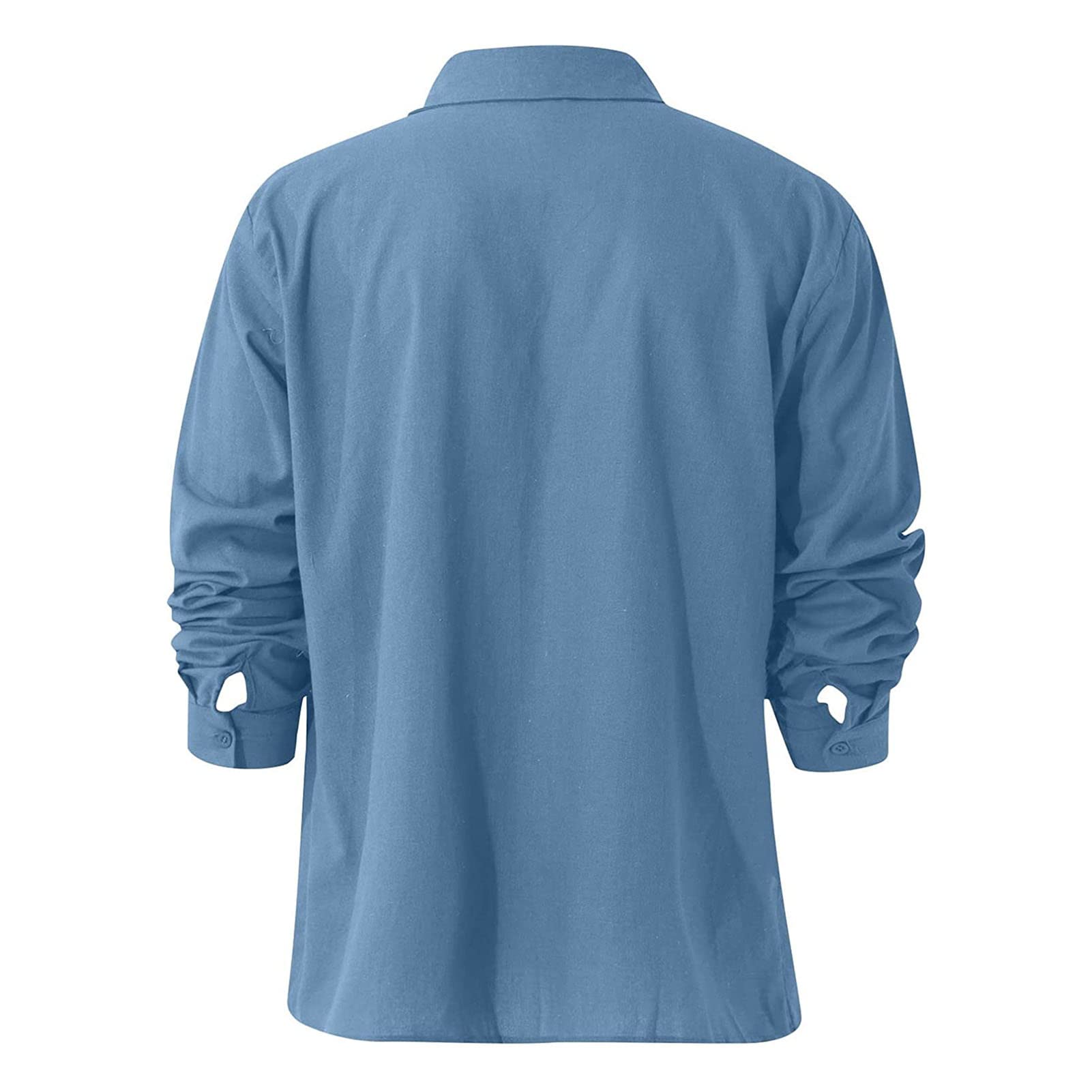 Men's Linen Button Down Shirts Casual Long Sleeve Summer Beach Shirt Tops Lightweight Solid Color Loose Fit Shirt (Light Blue,XX-Large)