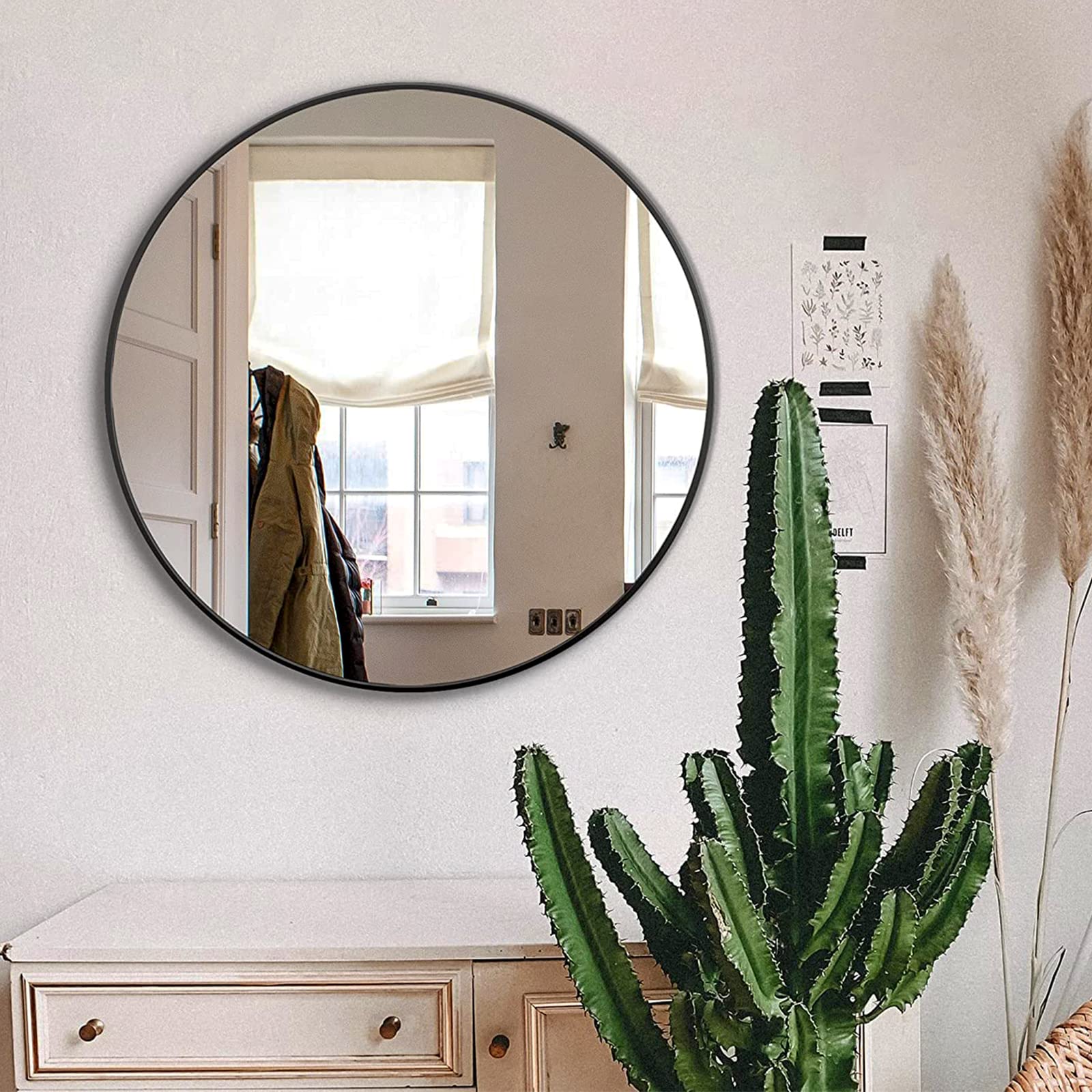 NUTTUTO Round Mirror 24 inch, Black Circle Mirror, Large Wall Mirror, Round Bathroom Mirror, Wall-Mounted Circle Mirror for Vanity, Living Room, Bedroom, Bathroom, Entryway, Hallway