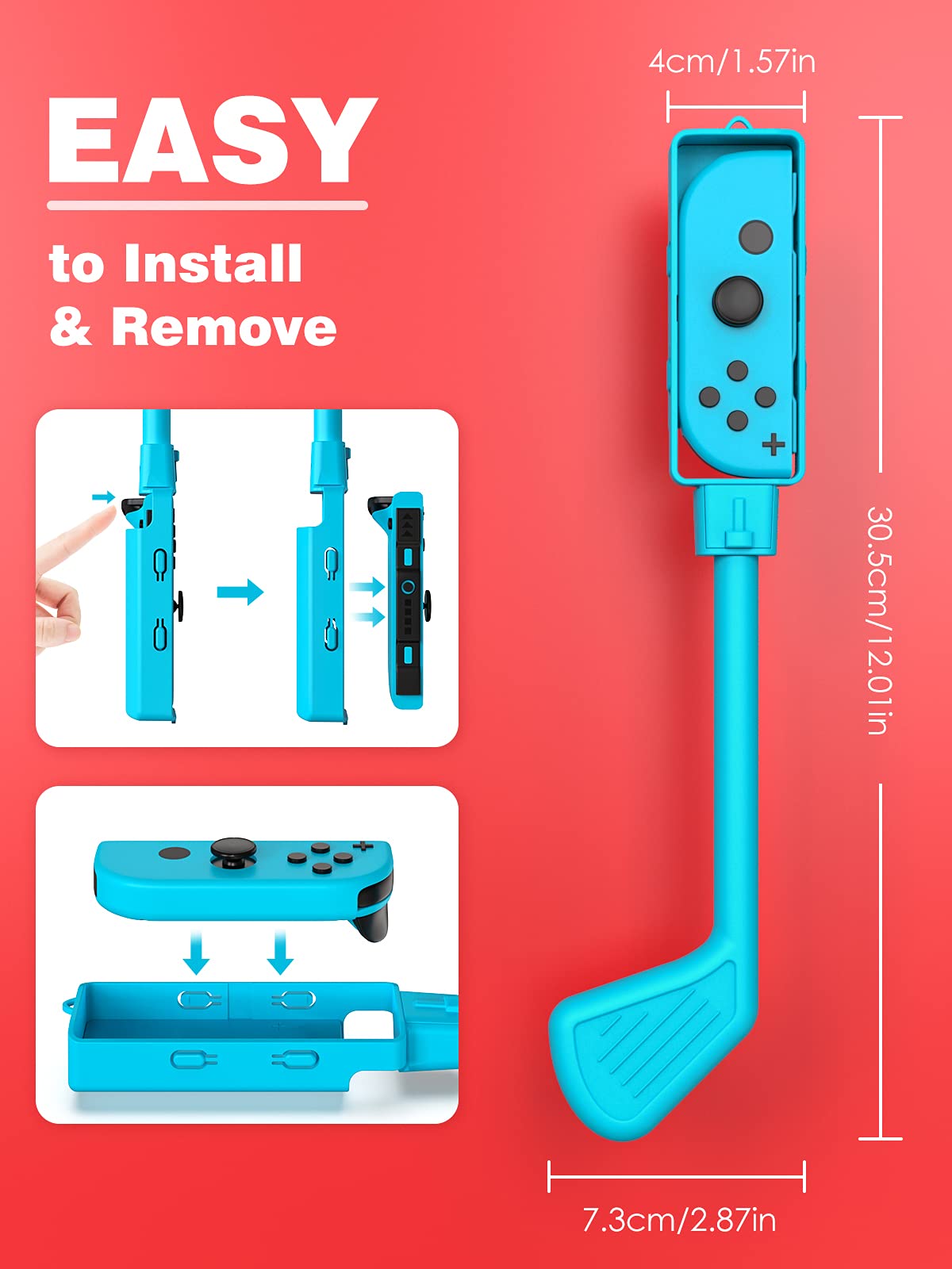 MoKo Golf Clubs Fit with Switch/Switch OLED Model (2021) Mario Golf: Super Rush Golf Handle Grips Game Accessories Kit Fit with Joy-Con Controller 2 Pack with Rotatable Golf Rod &Wrist Strap, Red+Blue