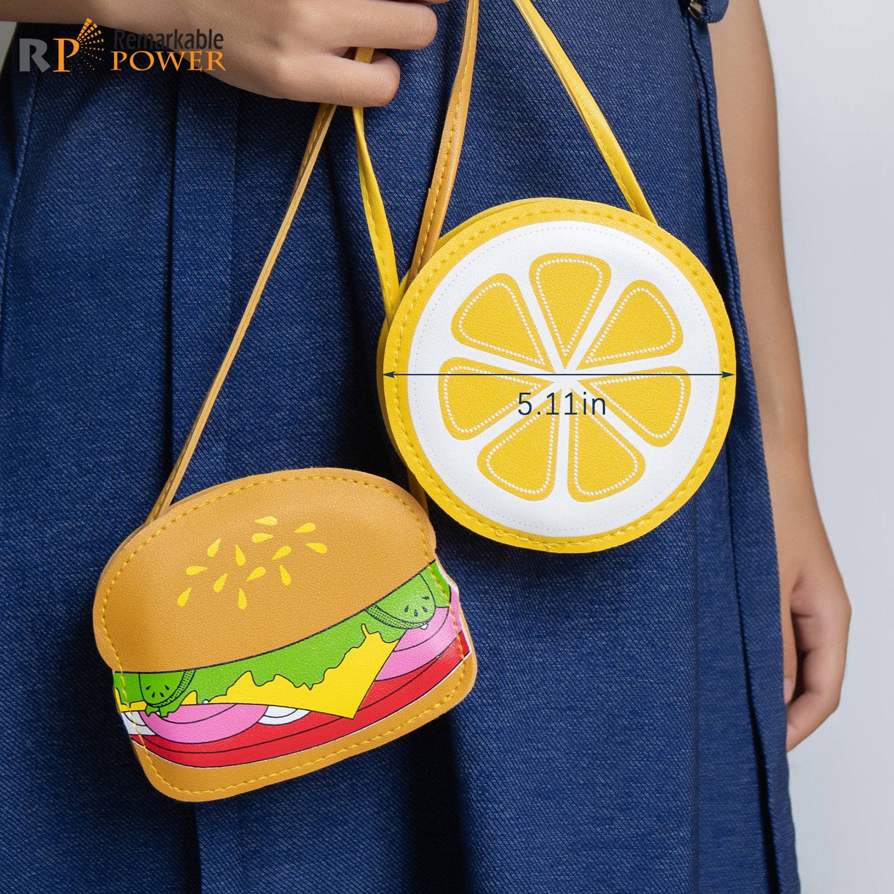 RP Remarkable Power, 2 Pack Fruit Lemon Cross Body Bag Cute Hamburger Bags for Women Girls