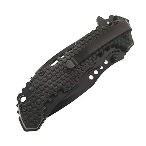 P.S. 8 1/4" Overall ABS Hex Pattern Drop Point EDC Pocket Knife w/Belt Clip