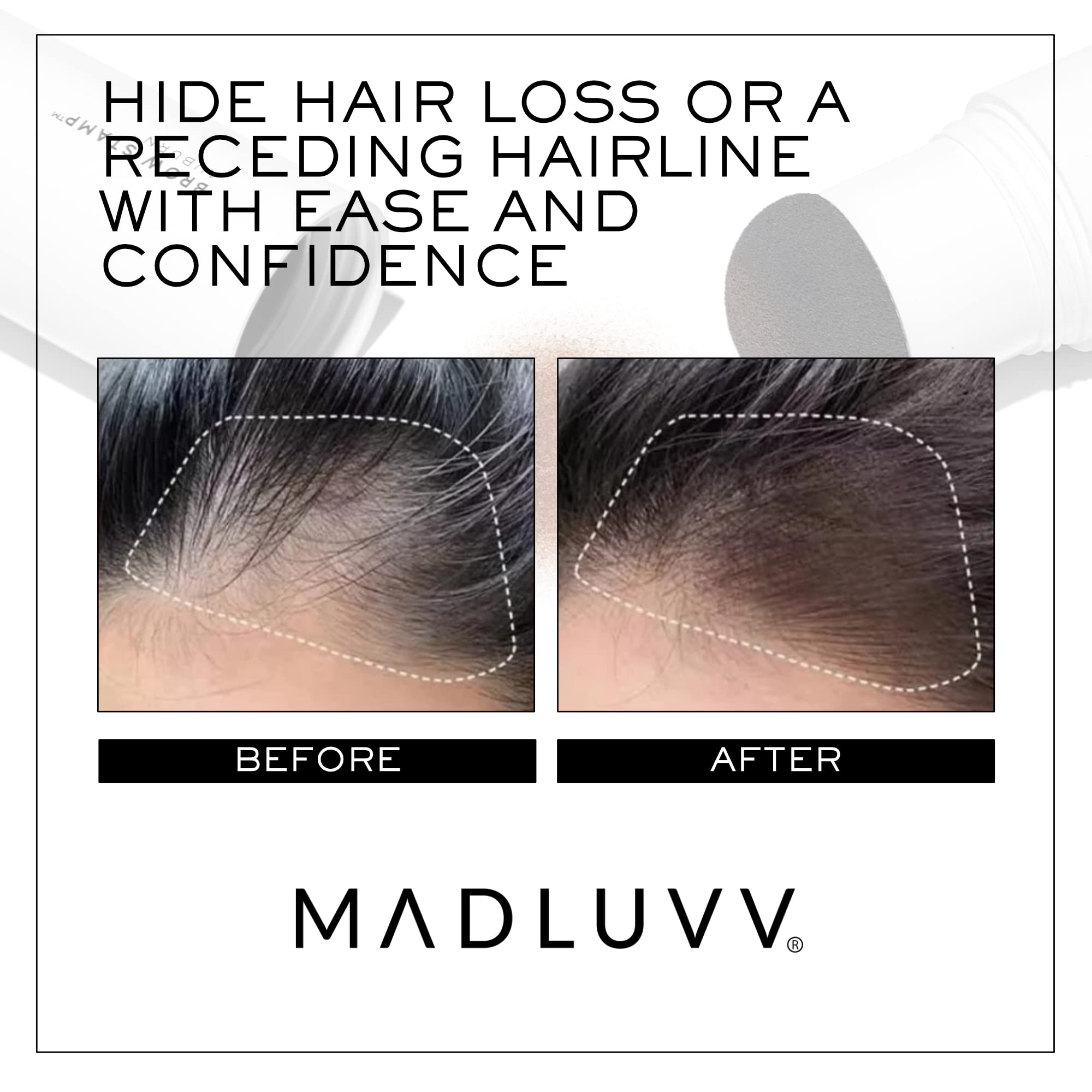 MADLUVV Brow Stamp Refill* - Color Stamp for Brows & Root Touch Up for Women & Men, Instantly Conceal Hair Loss, Grey Hair, Thinning Hair with Stain-Proof/Smudge-Proof Powder Formula (Soft Brown)