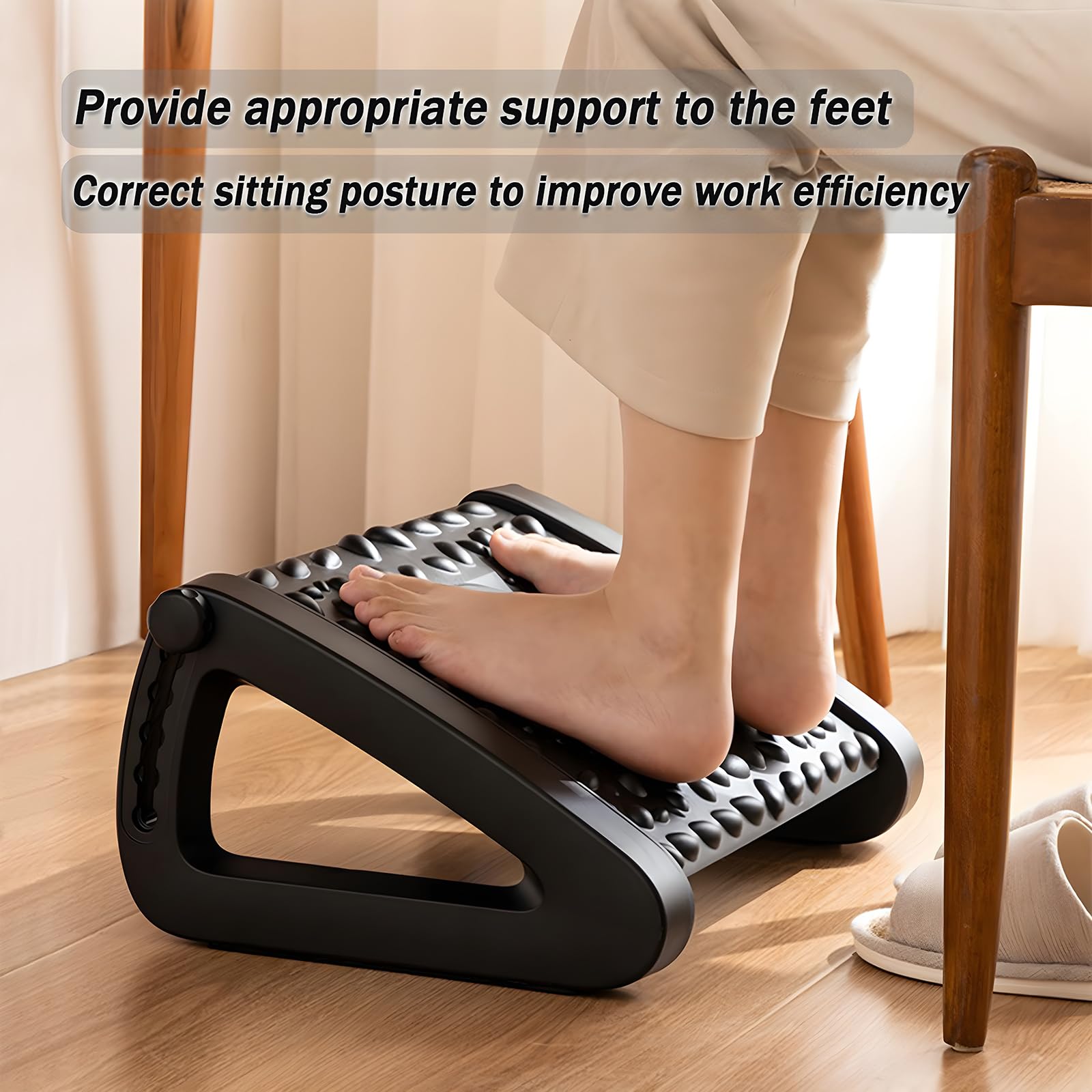 Kriico Foot Rest Under Desk, Ergonomic Rocking Foot Nursing Stool with Massage Points & Rollers at Work and Study, Feet Leg Rest Pain Relief and Body Support for Home Office (Black)