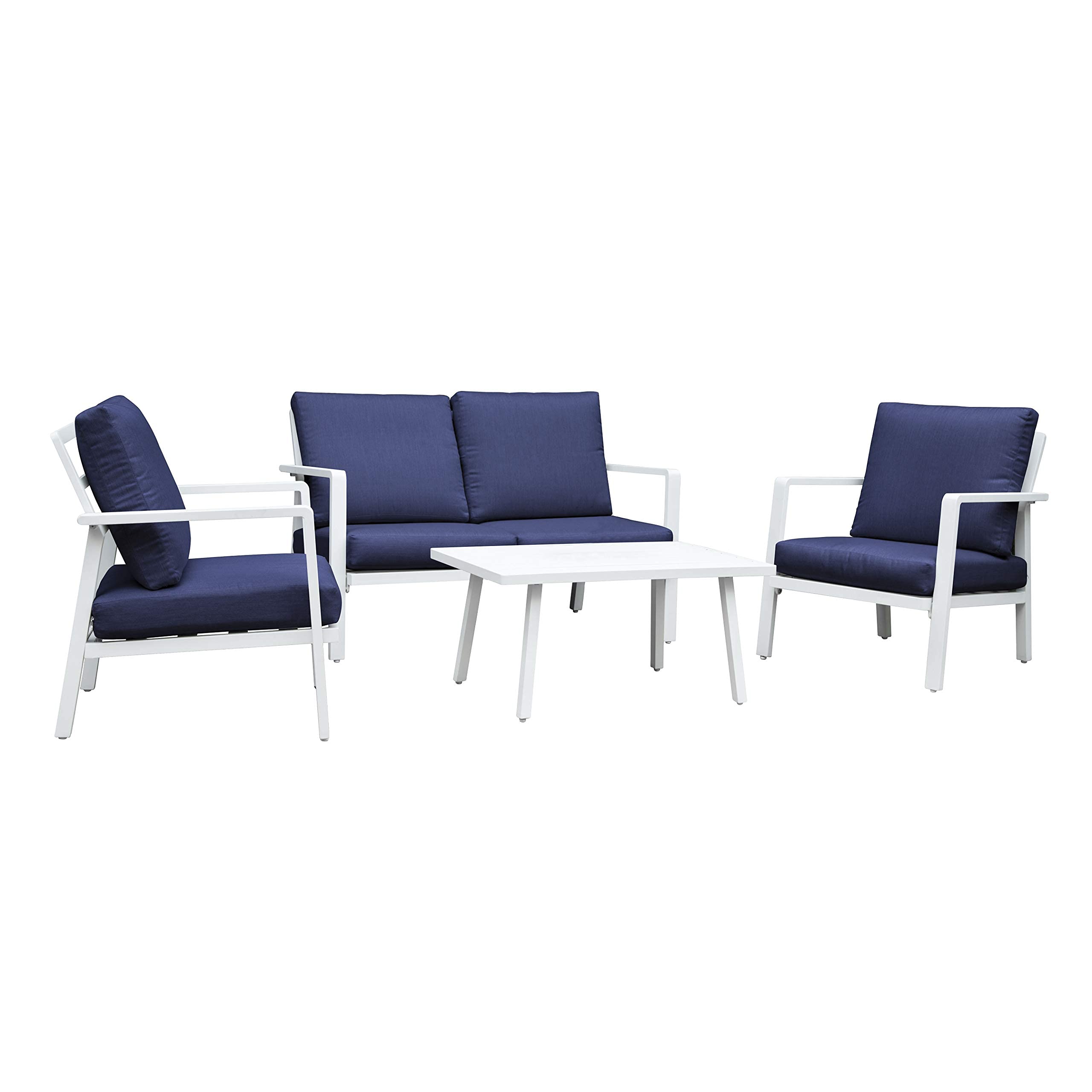 HL 4 Piece Patio Outdoor Furniture Sets Aluminum Frame Cushioned Conversation Set with Coffee Table, Modern Chat Set for Home and Backyard (Blue)