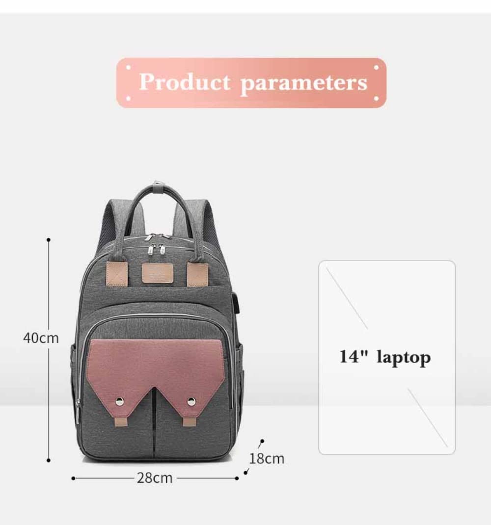 SPYLOH Diaper Bag Backpack Multifunction Travel Back Pack Maternity Baby Changing Bags Large Capacity (gray pink-USB)