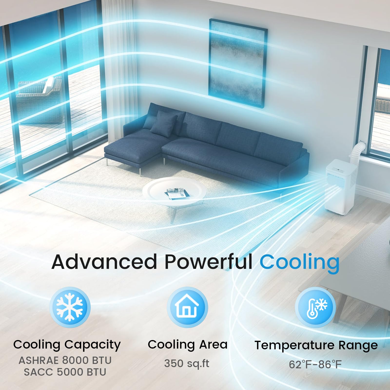 PUKAMI 8000 BTU Portable Air Conditioners,Portable AC Cools up to 350 Sq.Ft,Room Air Conditioner with Remote Control,Dehumidifier & 3-in-1 Floor Standing Air Conditioner 24Hrs Timer