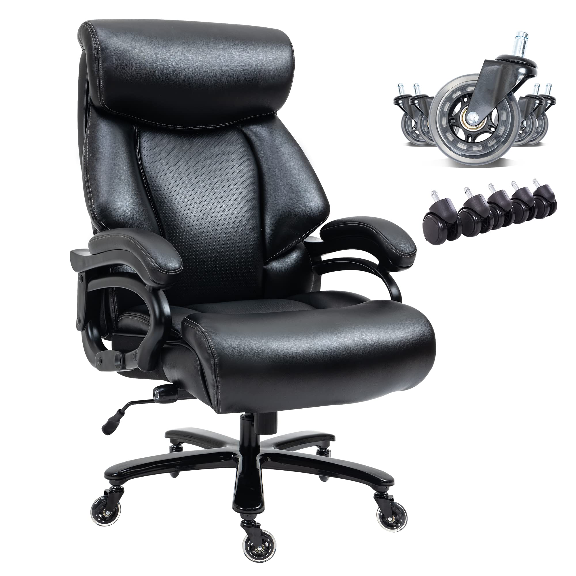 KJZ Big and Tall Office Chair, 400lb Office Chair, Heavy Duty Ergonomic Computer Desk Chair, Executive Leather Chair, Adjustable Lumbar Support 360 Swivel Task Chair
