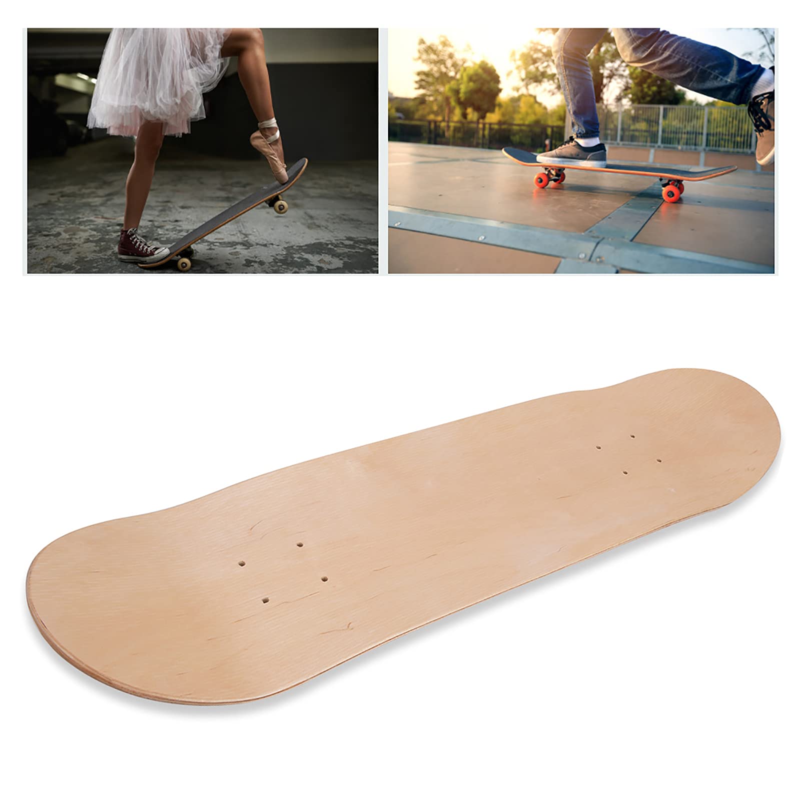 Keenso Wood Skateboard Deck, Maple Wood Blank Double-Warped Skateboard Deck Wooden Concaved Skateboard Deck Concave Board Accessory for Skate Scooter
