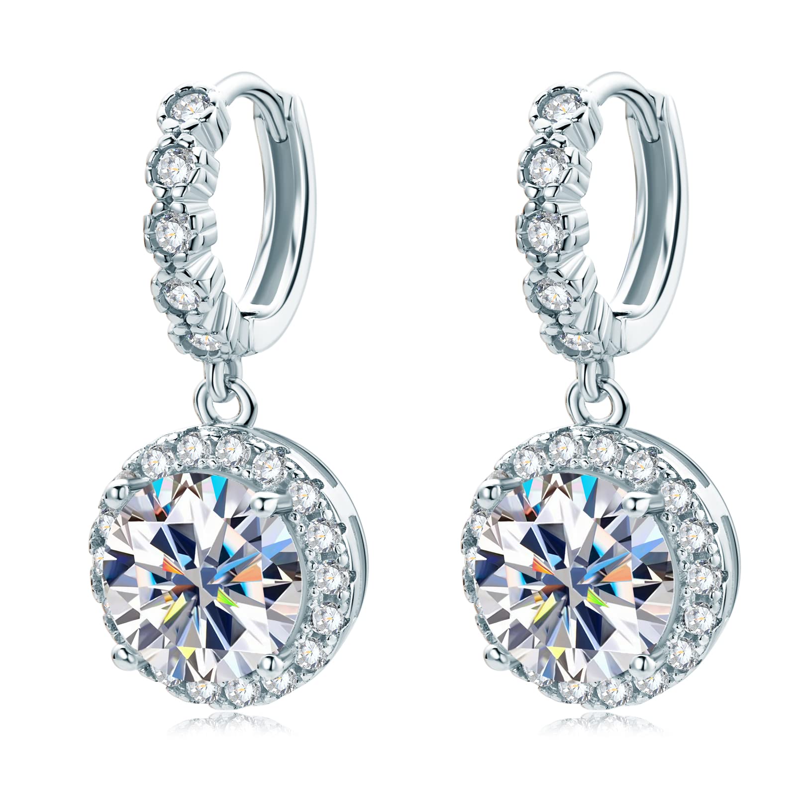 Moissanite Earrings for Women, 925 Sterling Silver Moissanite Drop Hoop Earrings, 3ct Moissanite Diamond Dangle Earrings for Sensitive Ears Hypoallergenic Christmas Mother's Day Gifts