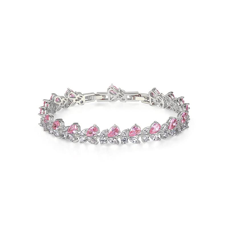 PAENENPH 14K Gold Bohemian Crystal Bracelet for Women,Luxury Branch Shape Natural Pink Crystal Charm Bracelet,Fashion Bracelet Jewelry Gift for Her (White Gold, 14K Gold)